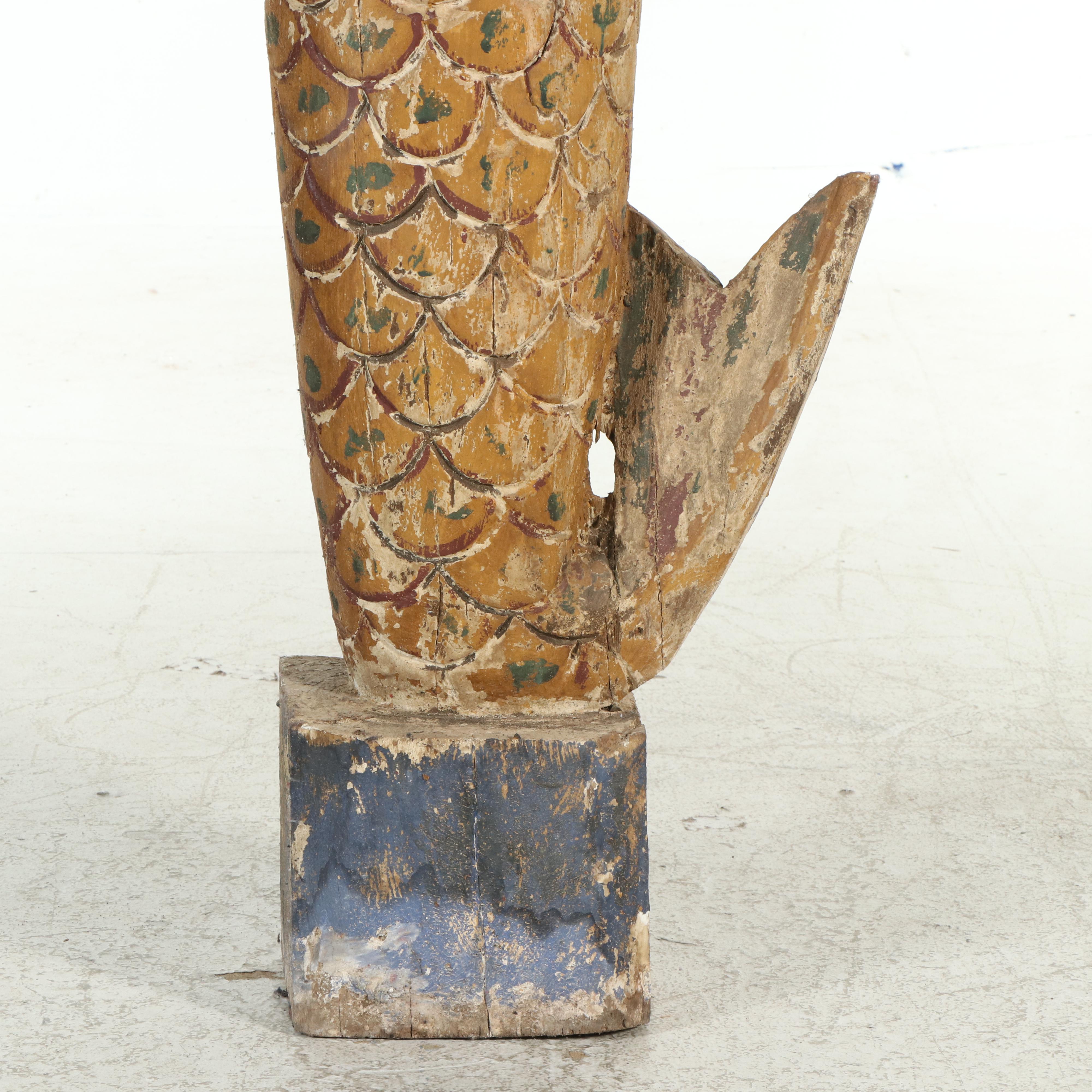 Hand-Carved Gesso and Polychrome Wood Mermaid Siren Sculpture | EBTH