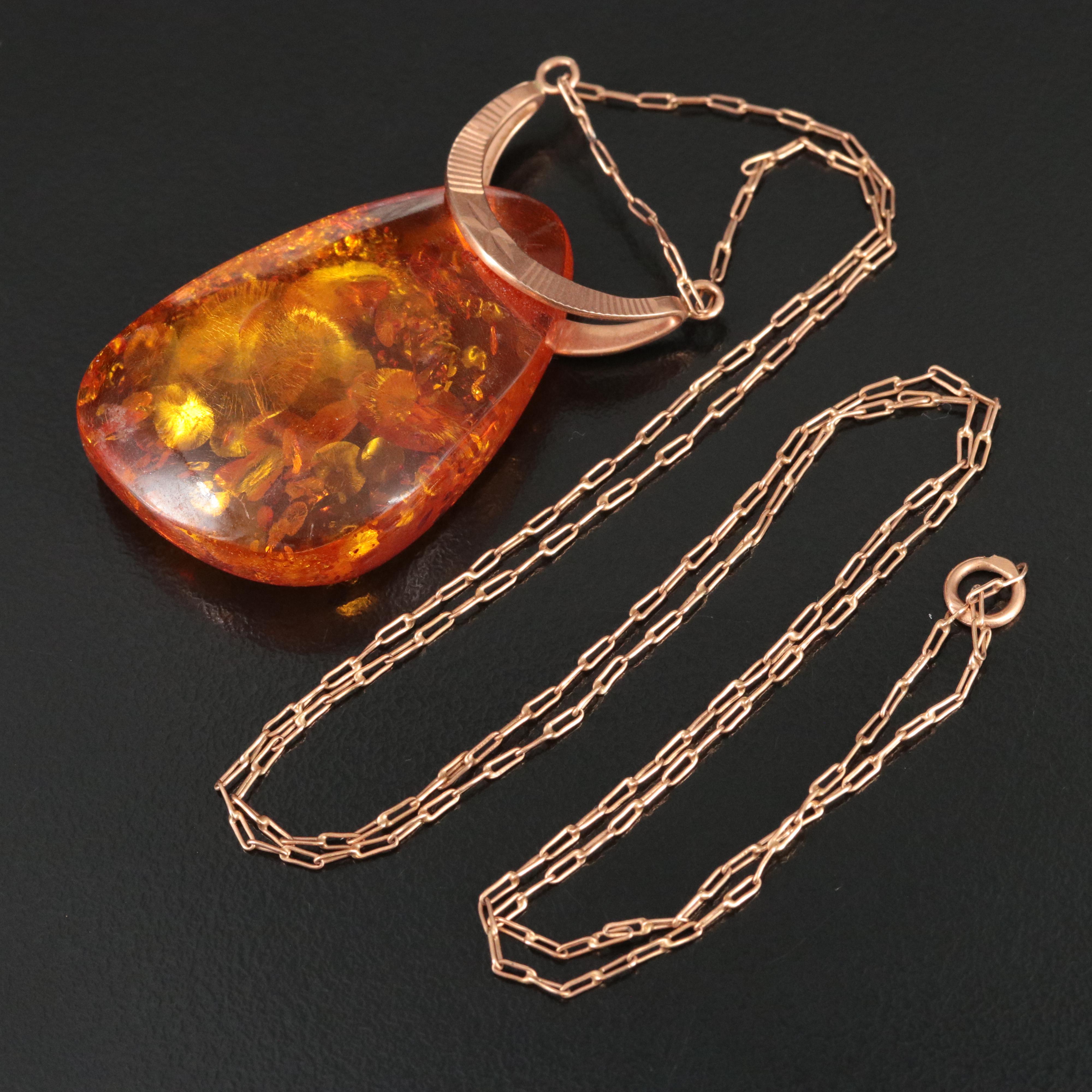 Soviet Russian 14K Rose Gold Copal Necklace | Everything But The House