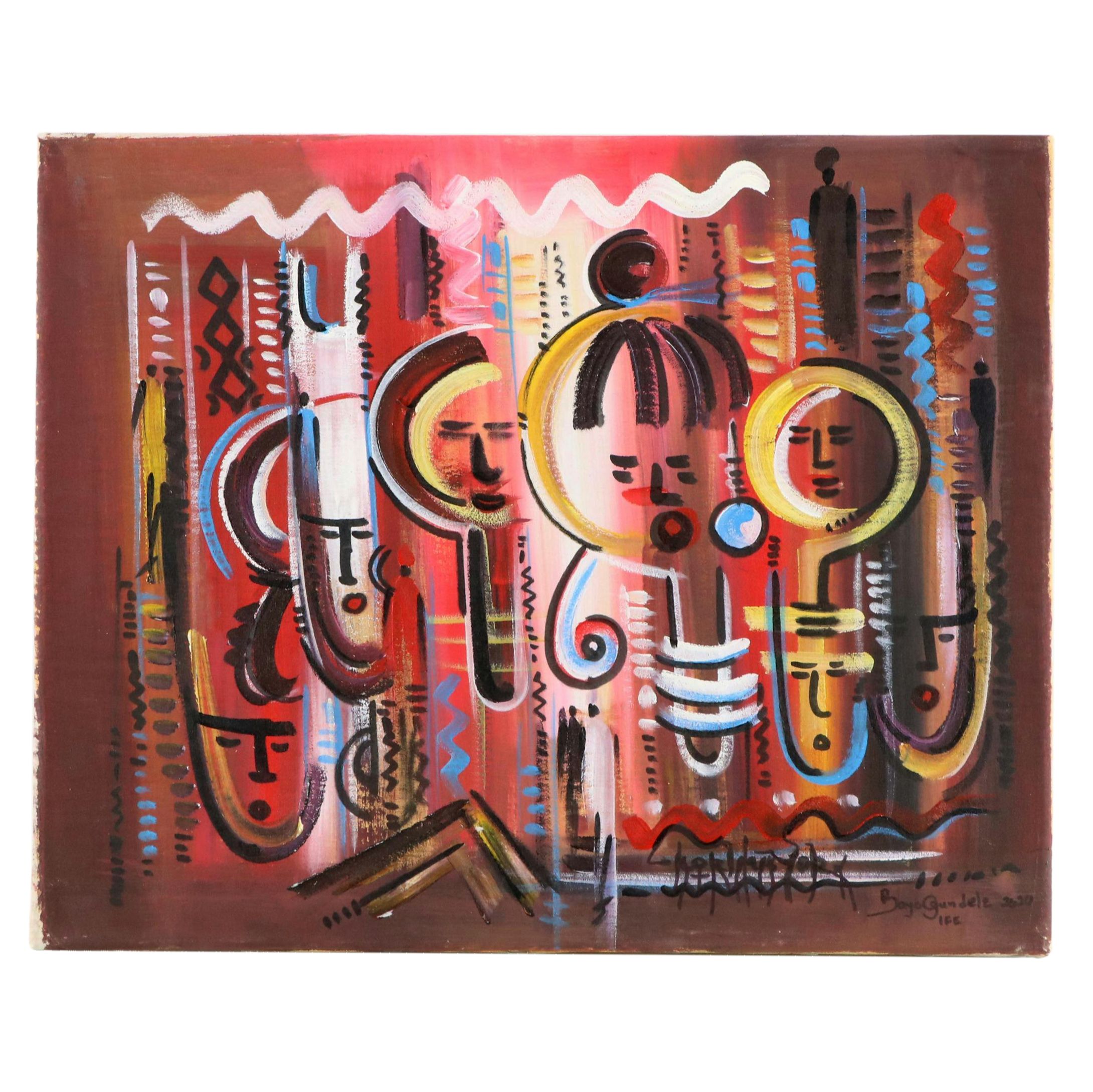 Bayo Ogundele Stylized Mixed Media Painting "Faces," 2020 | EBTH