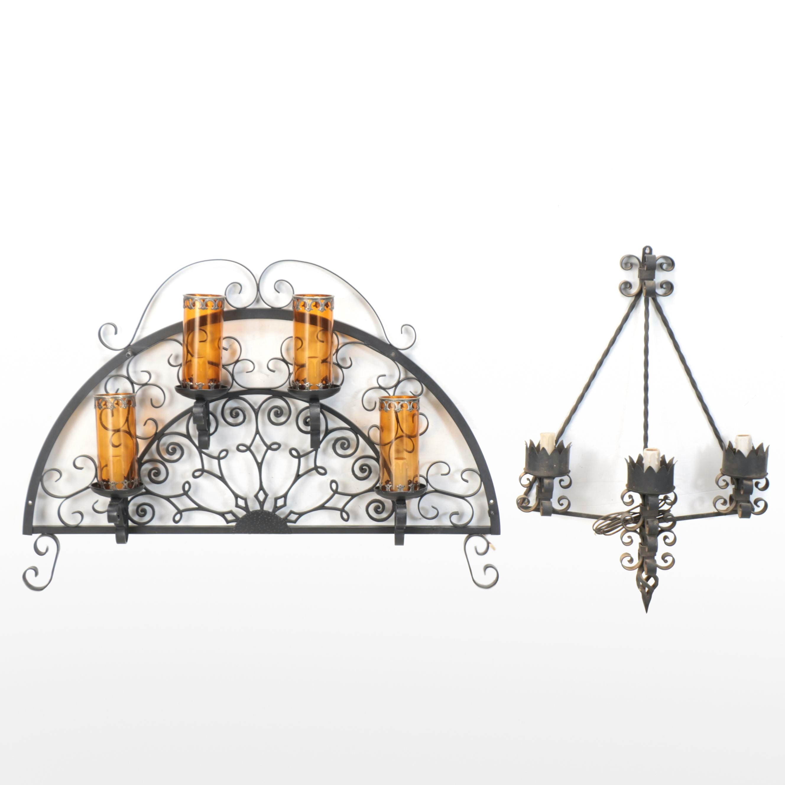 Gothic Style Metal Wall Sconce & Arch Top Sconce with Glass Hurricane ...