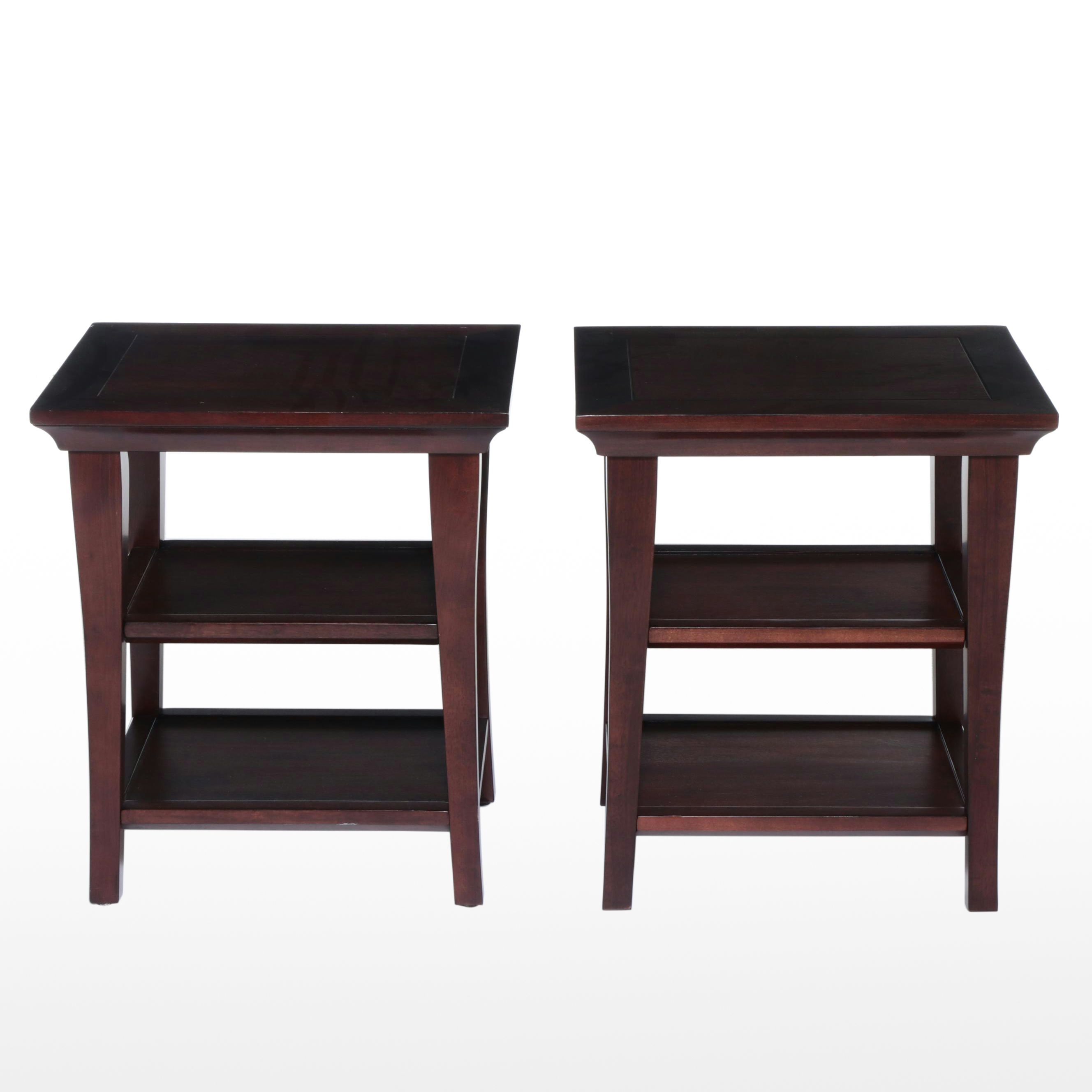 Pair of Pottery Barn Metropolitan Hardwood Three Tier Side Tables EBTH