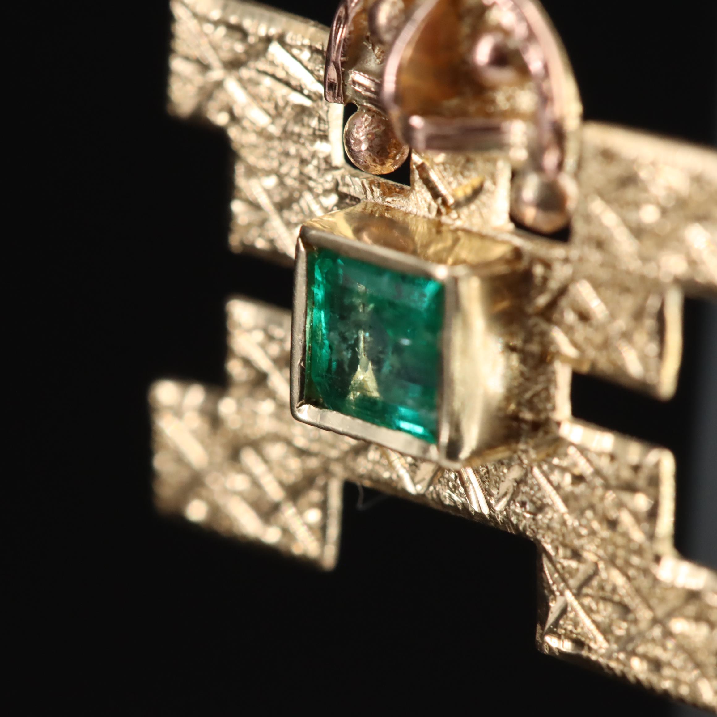 Pre-Columbian Tolima Style 18K Emerald Abstract Human Figure Pendant ...