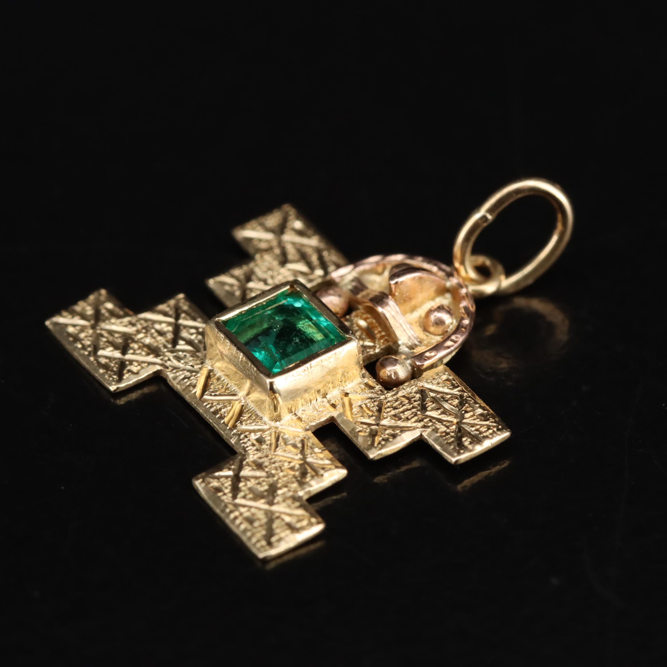 Pre-Columbian Tolima Style 18K Emerald Abstract Human Figure Pendant ...