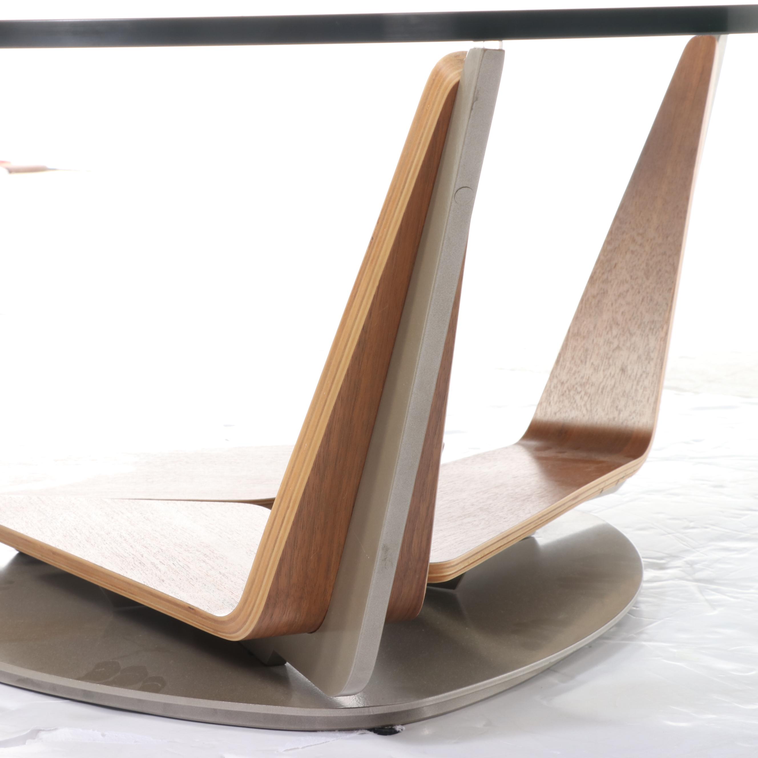 Elite Modern "Triplex" Walnut-Veneered, Steel, and Glass Coffee Table ...