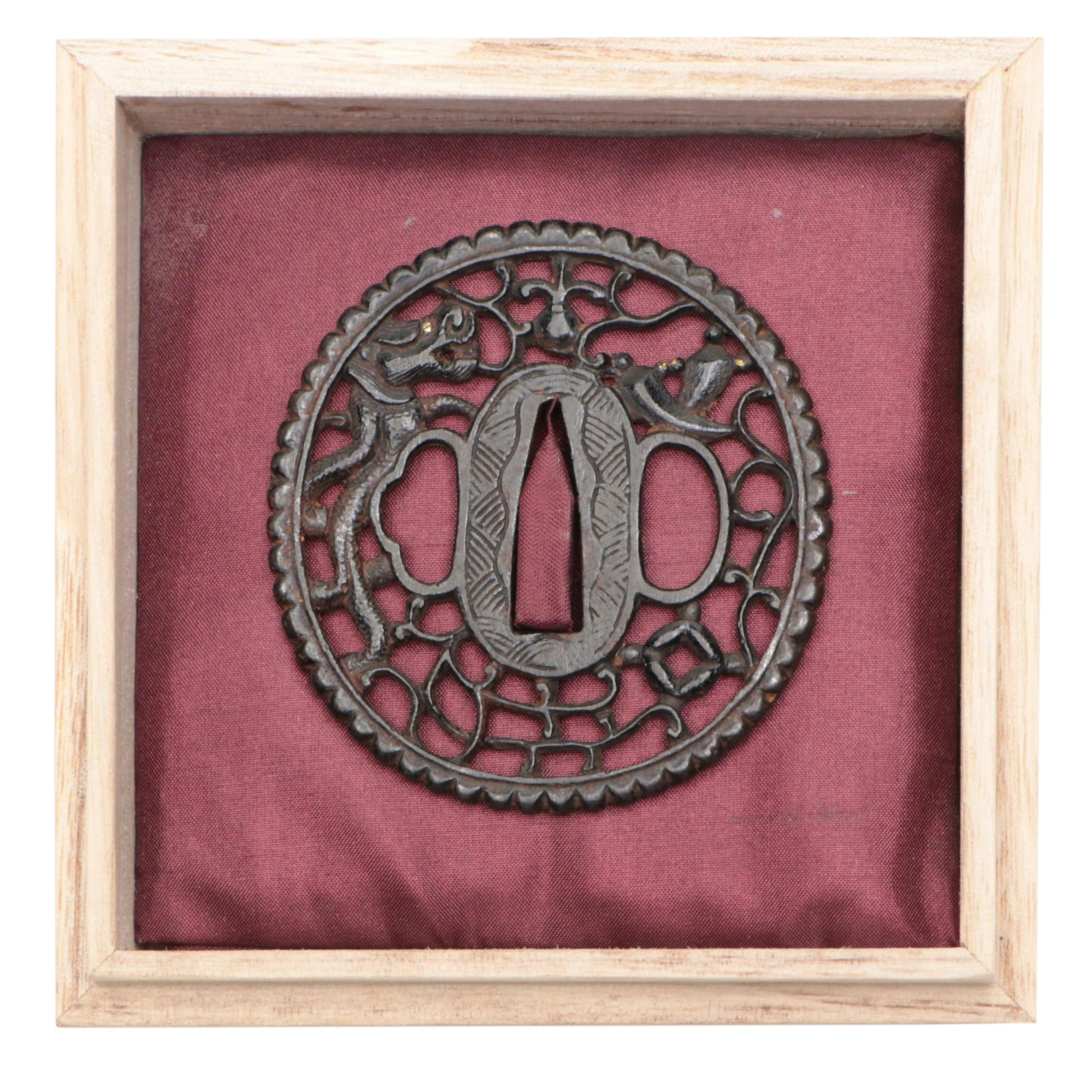 Japanese Painted Wrought Metal Sword Tsuba with Dragon Motif in ...