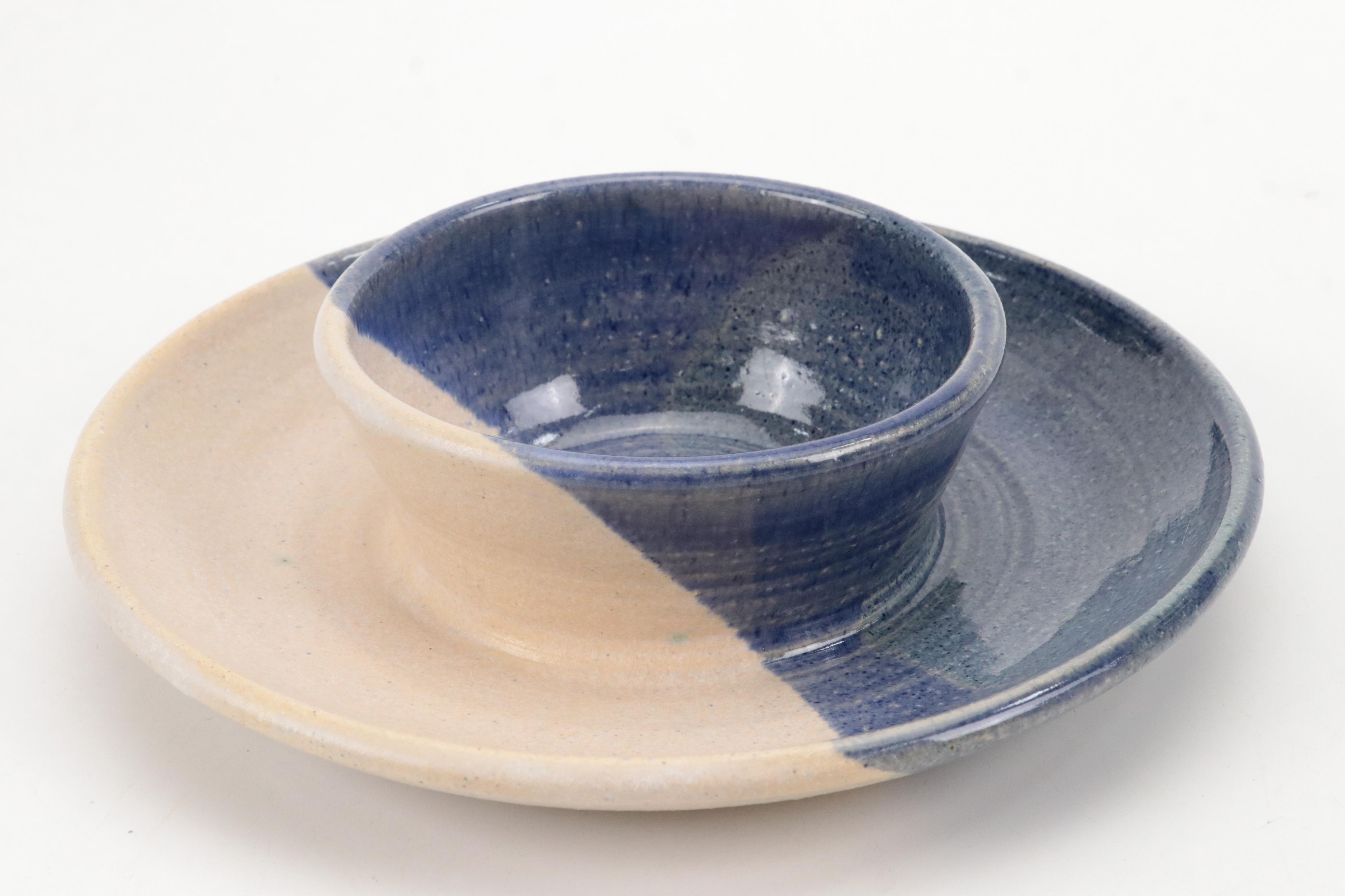 Roger Felca Hand Thrown Half Dip Glaze Plate and Chip and Dip with ...