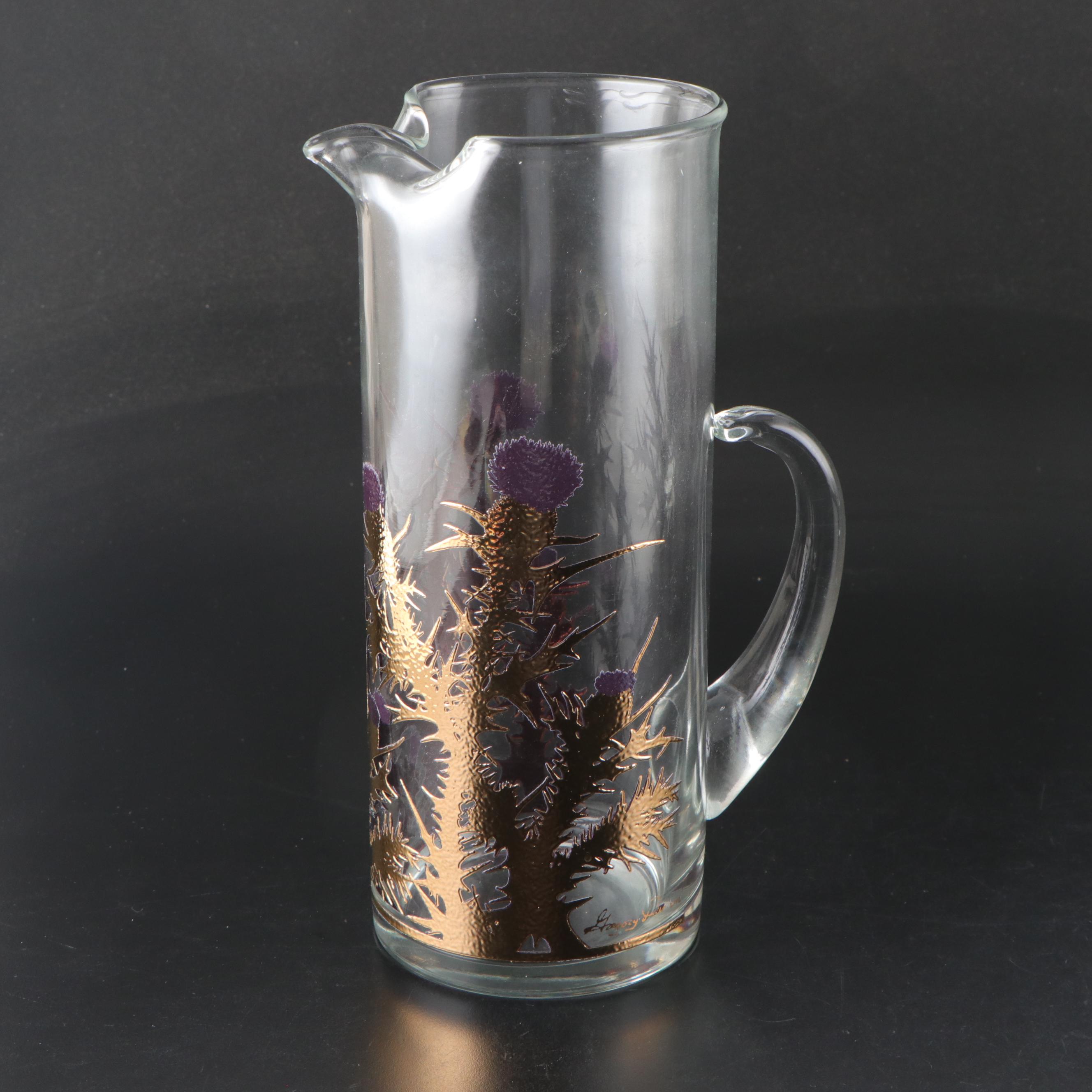 West Virginia Glass Specialty Thistle Decal Pattern Glass Pitchers with ...