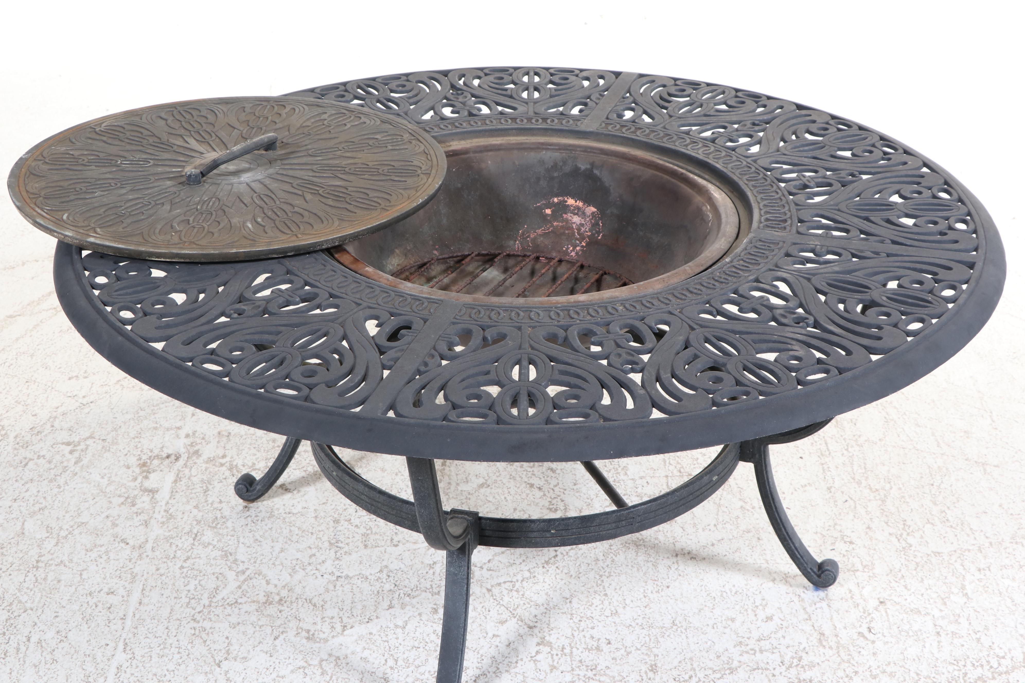 Five-Piece Cast Aluminum Patio Set with Fire Pit Coffee Table, Incl ...