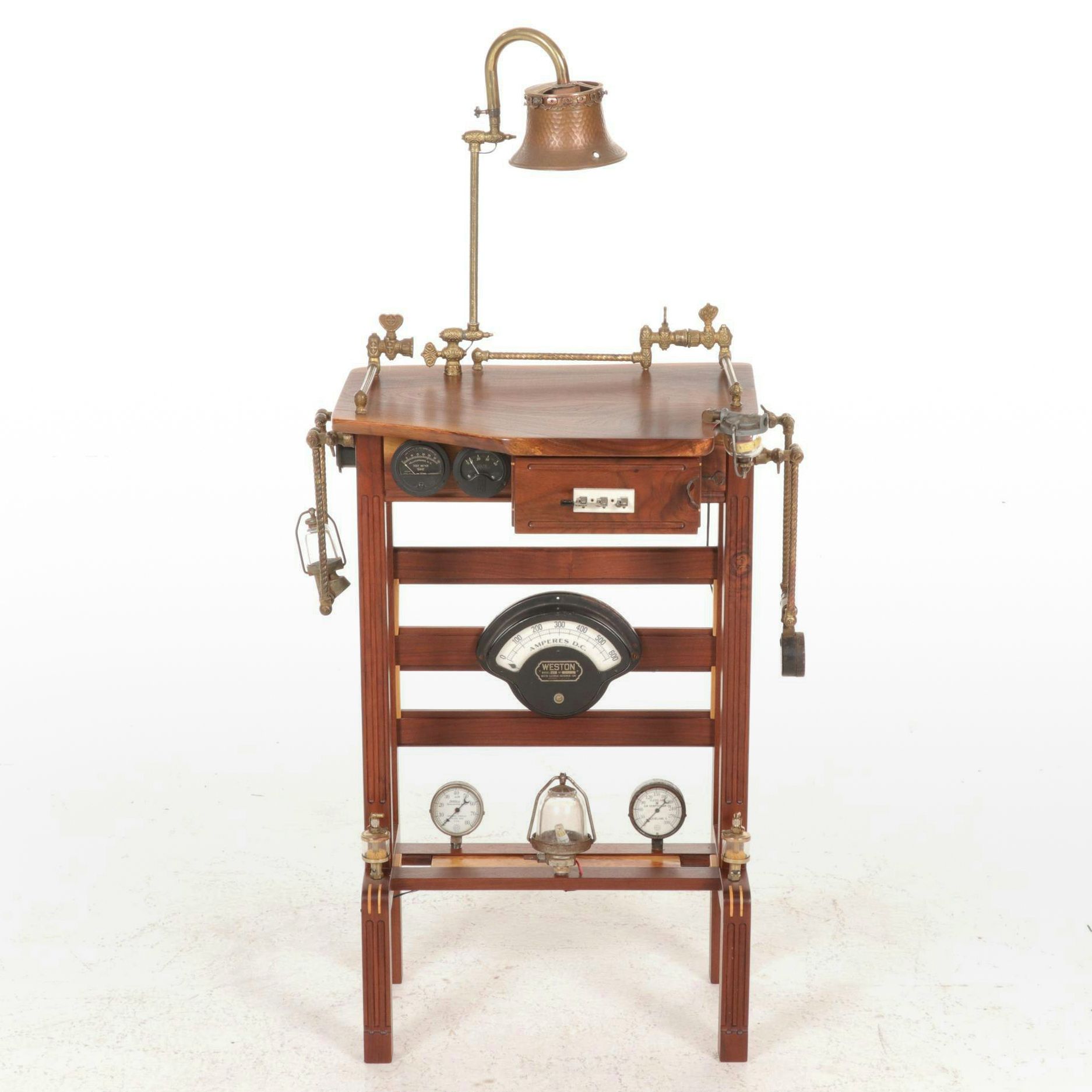 Bench-Made Steampunk Style Single Drawer Accent Table with Attached ...