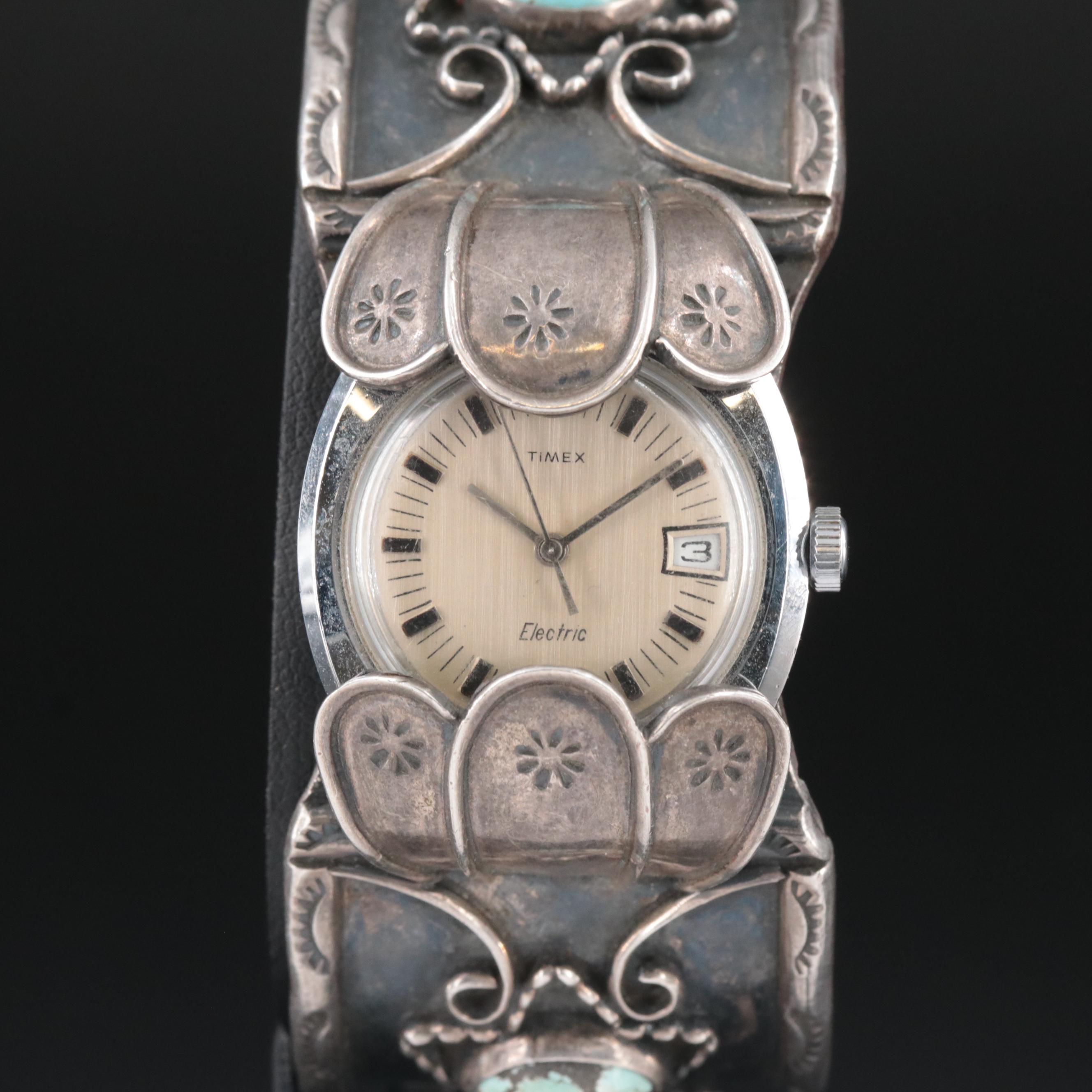 Timex Watch in Southwest Style Sterling and Turquoise Cuff | Everything ...