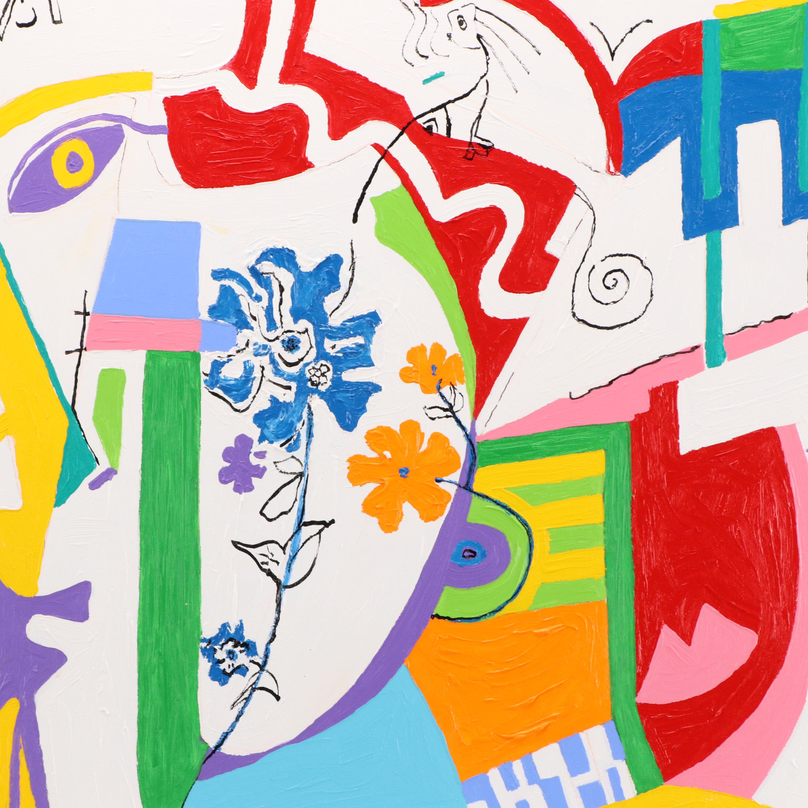 Phyllis Trager Hyman Modernist Acrylic Painting "Delphinium," 2005 ...