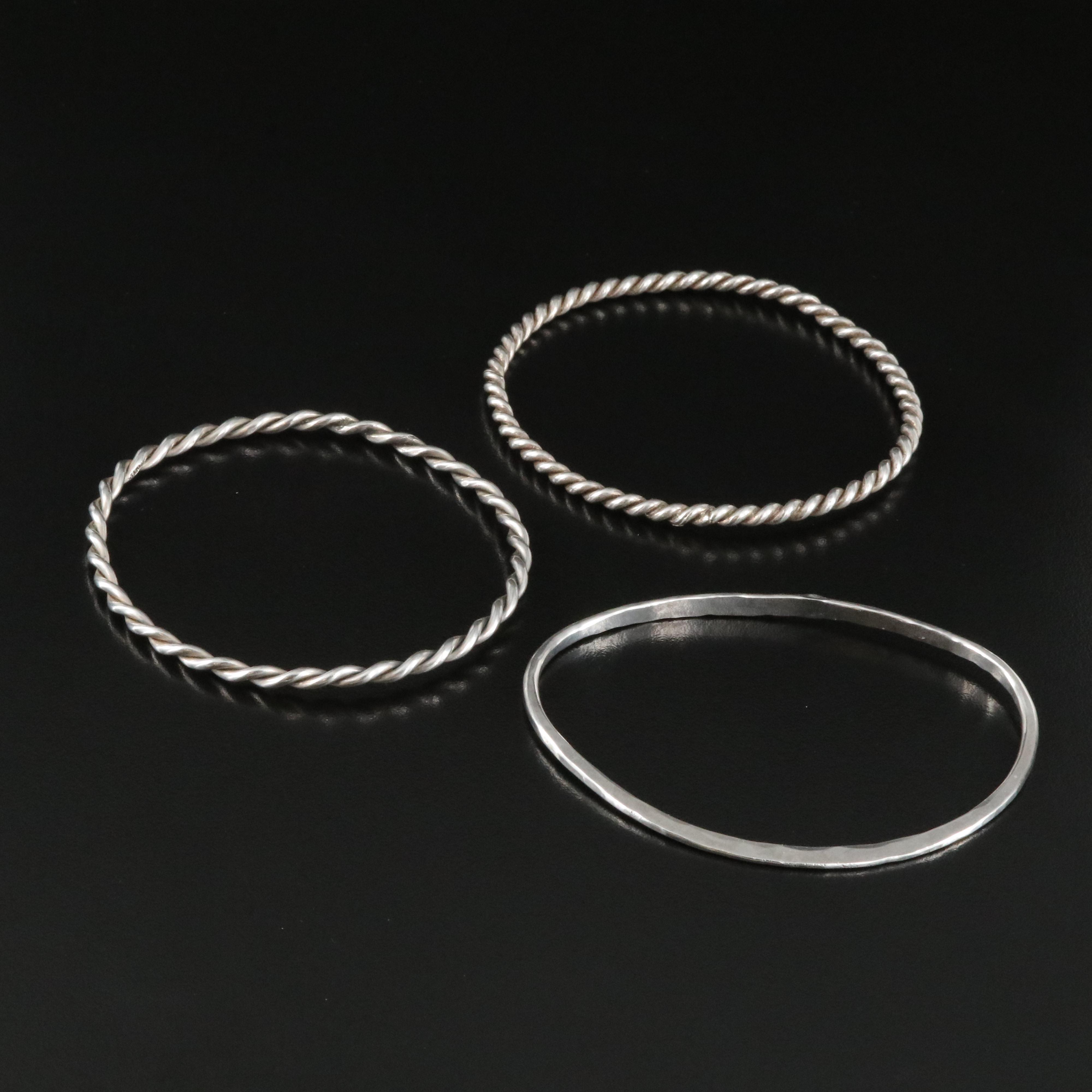 Sterling Hammered and Rope Twist Stacking Bracelets | Everything But The House