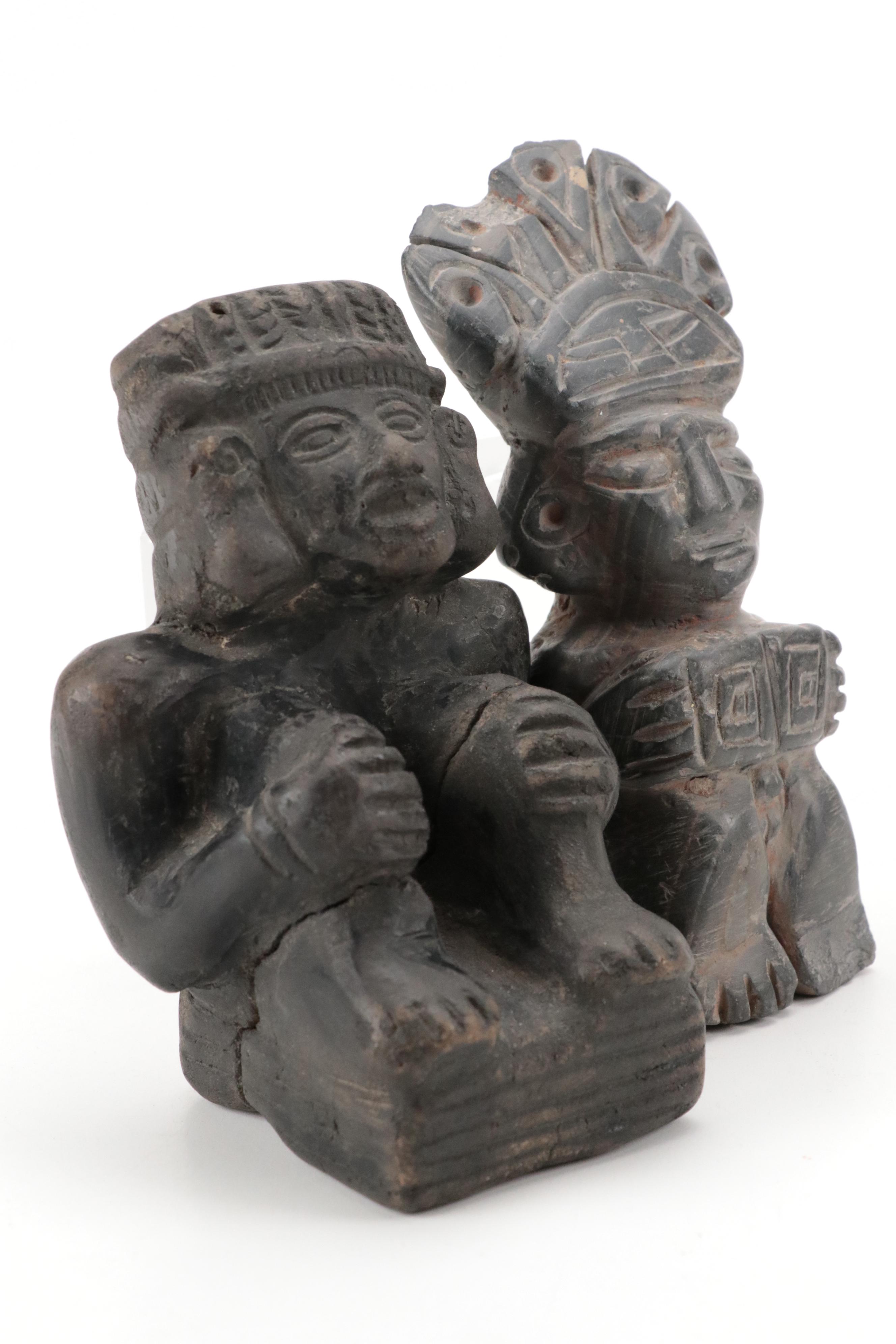 Pre-Columbian Style Terracotta Figural Rattle with Ceramic Figures and ...