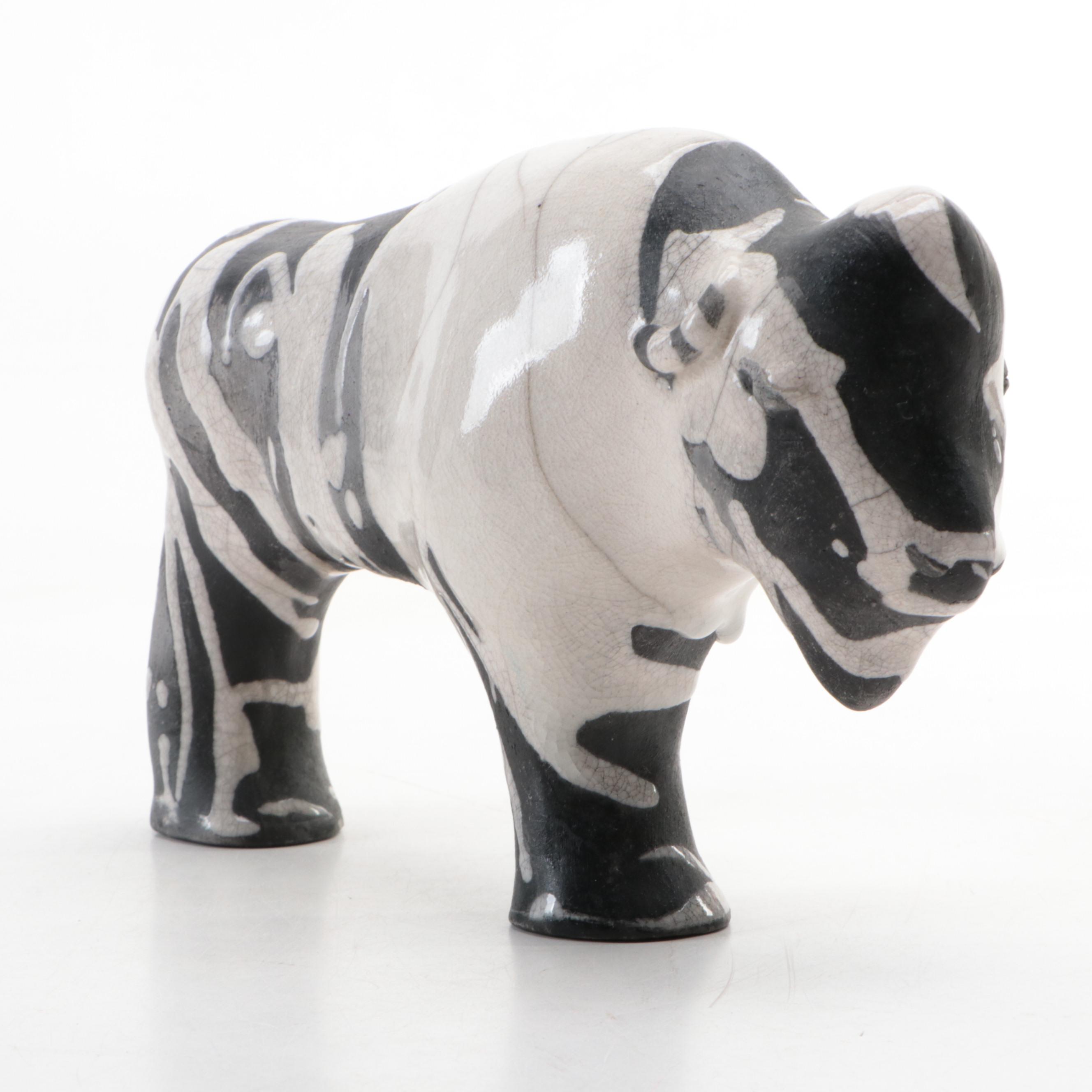 Artisan Signed Ceramic Bison Sculpture | Everything But The House