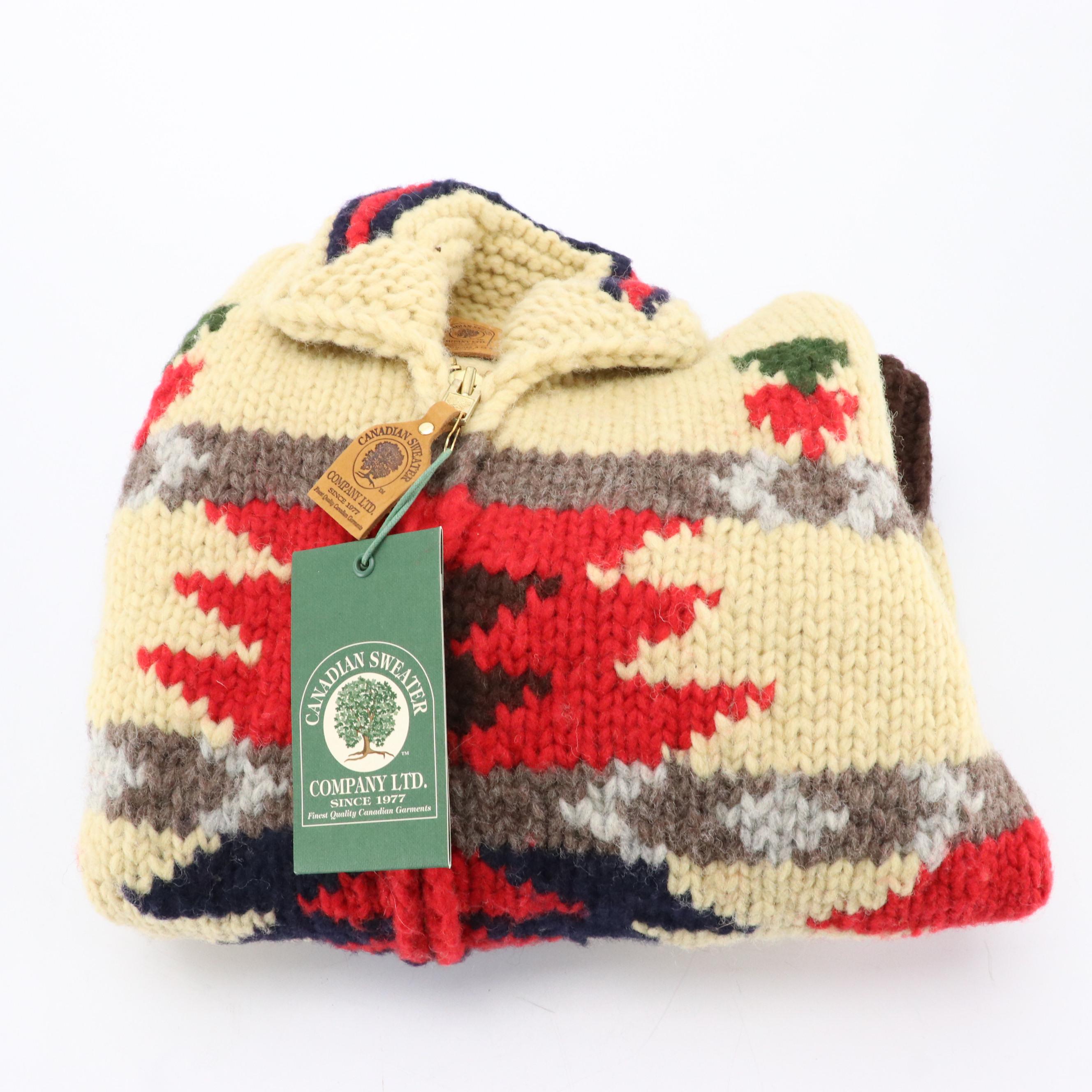 Canadian Sweater Company Hand-Knit Chunky Wool Zipper-Front Sweater ...