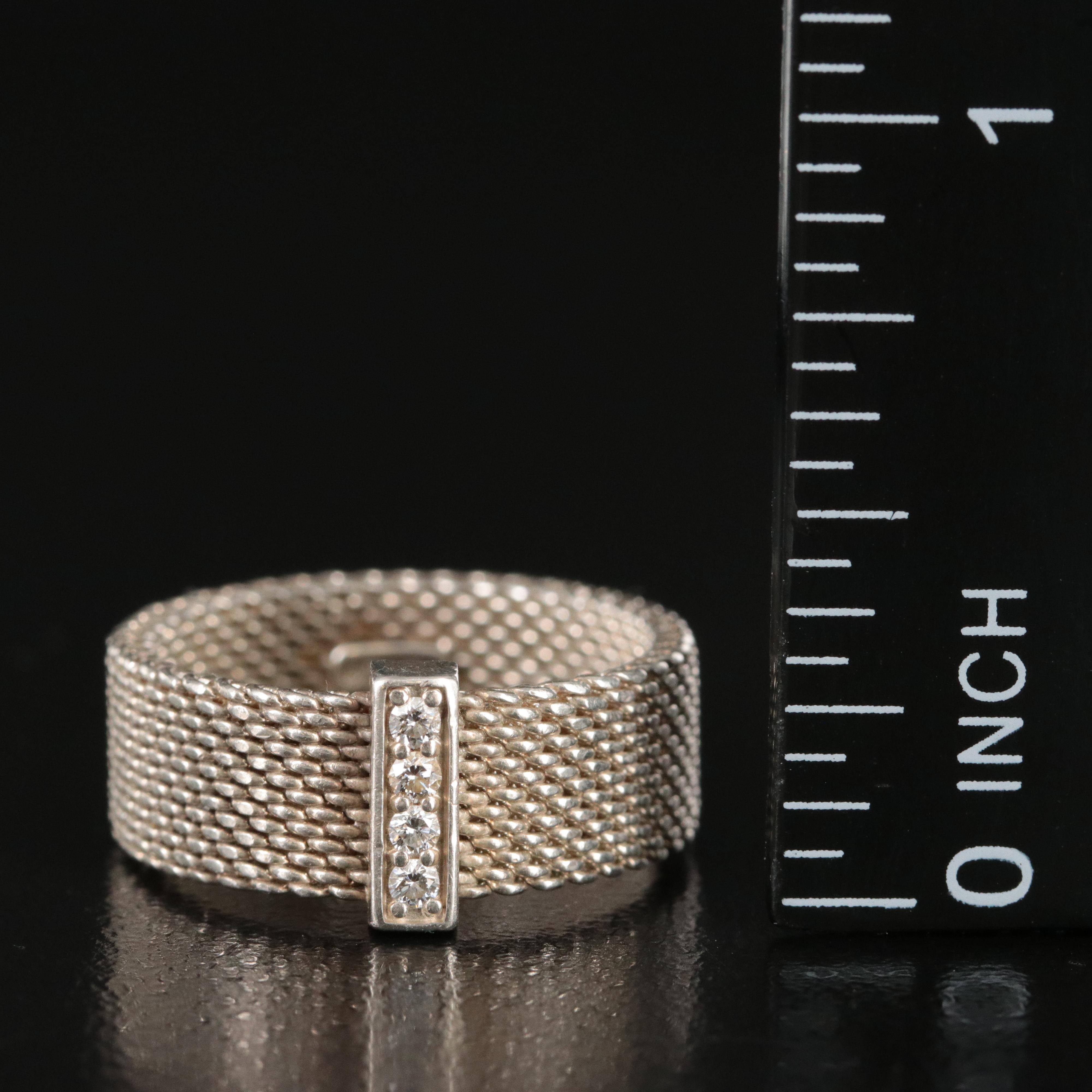 Tiffany & Co. Somerset Sterling and Diamond Mesh Ring | Everything But ...