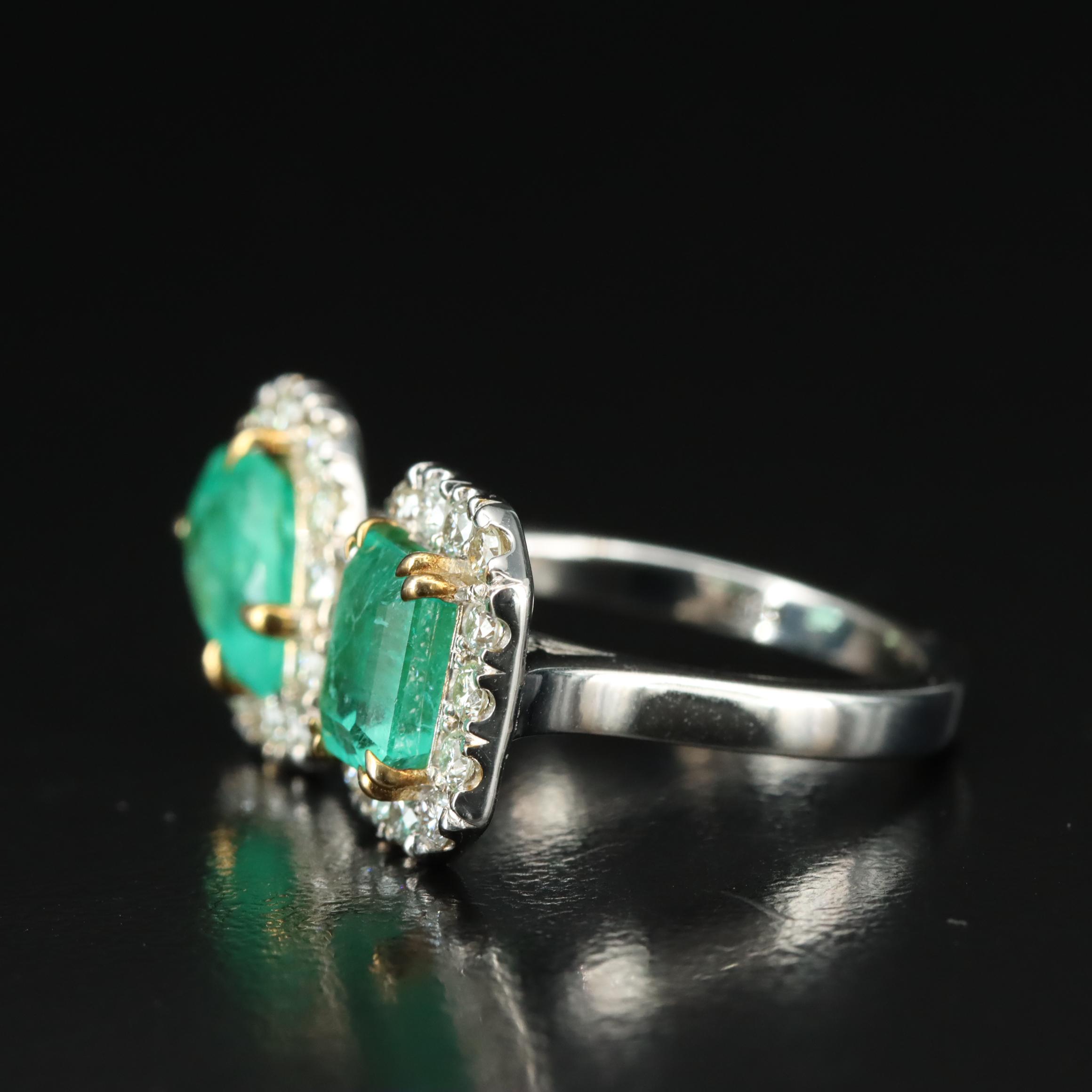 18K Emerald and Diamond Toi et Moi Open Top Ring | EBTH