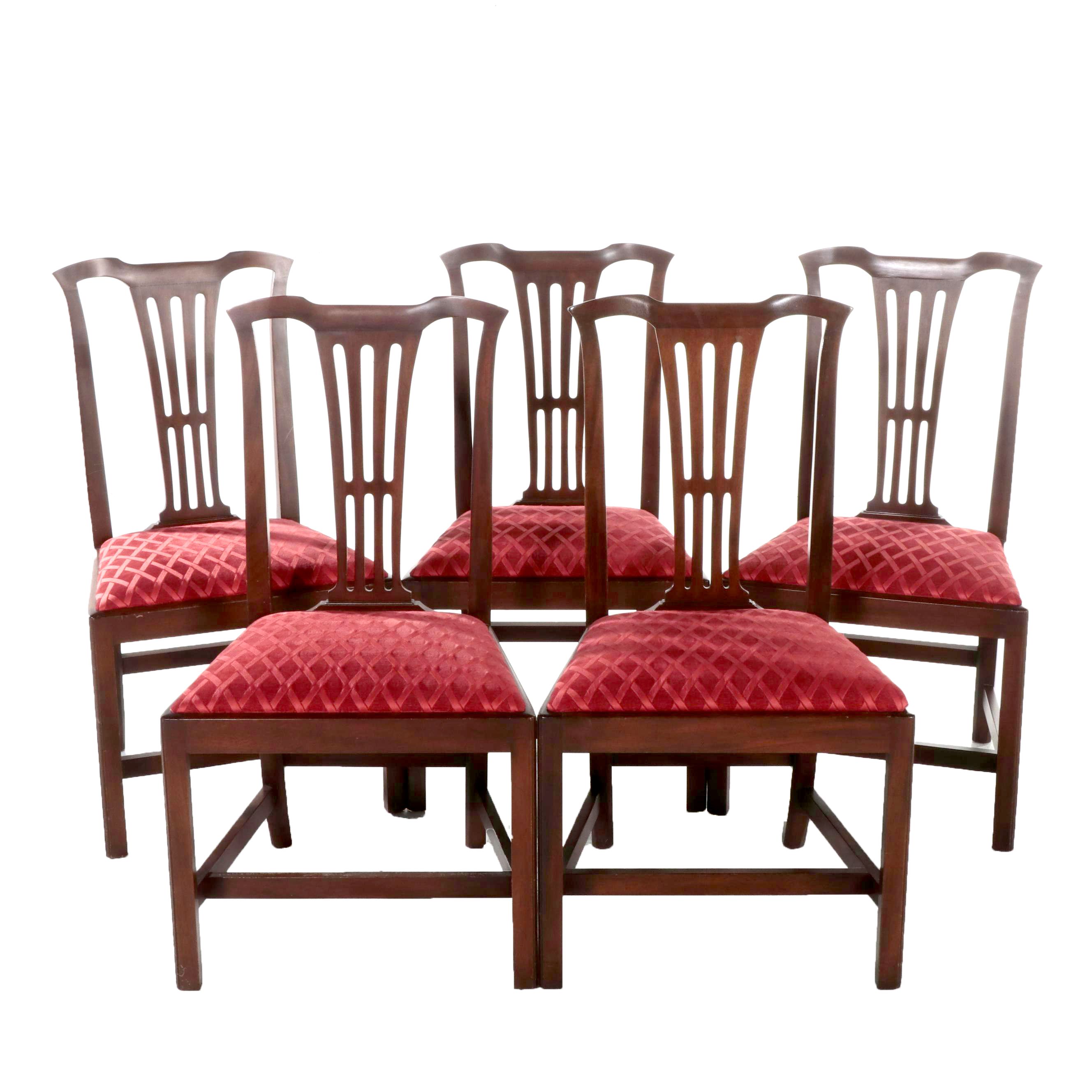 Chippendale Style Mahogany Red Upholstered Dining Chairs | Everything ...
