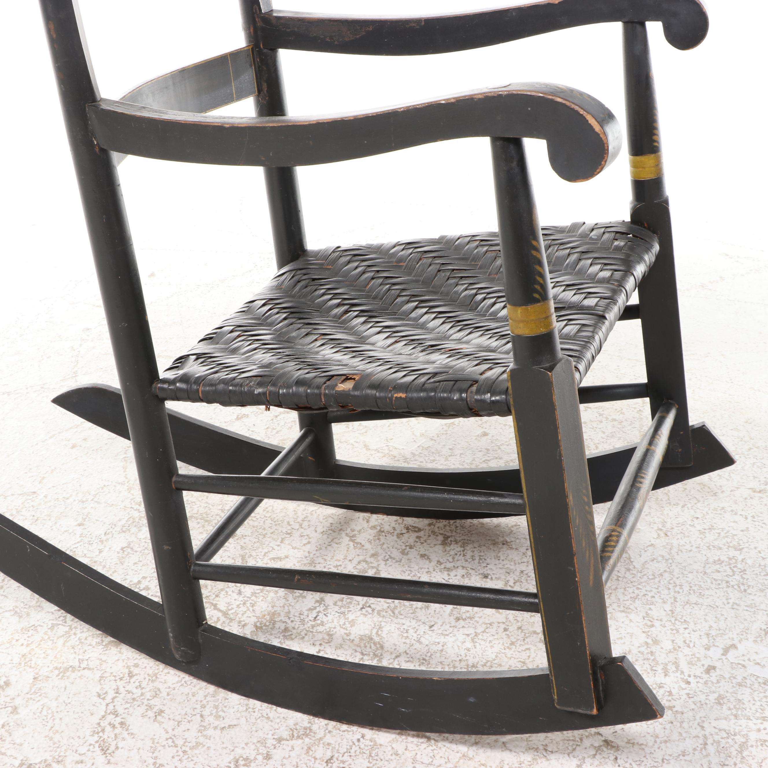 Country Sheraton Ebonized Wood and Paint Decorated Rocking Chair, 19th ...