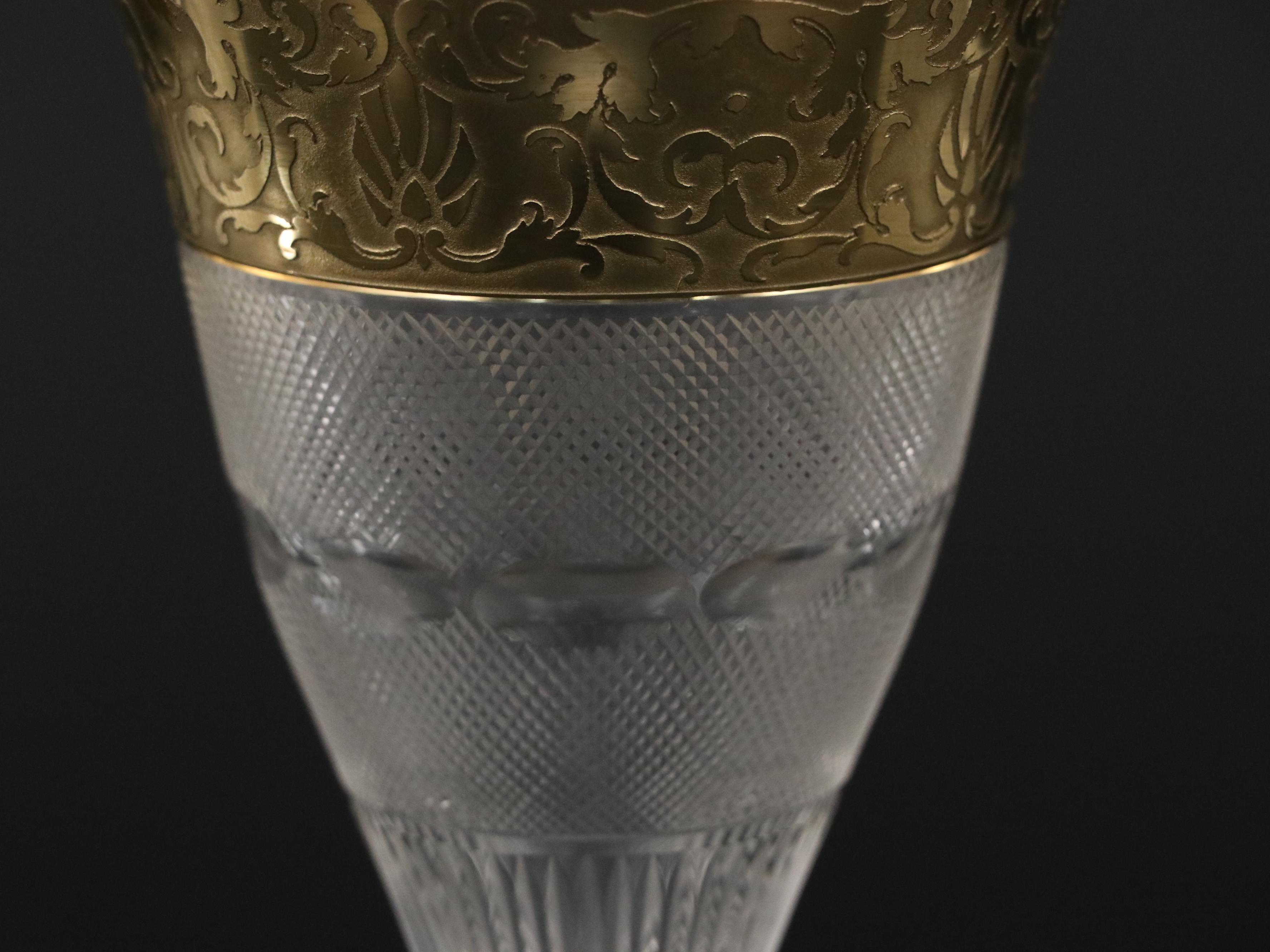 Moser "Splendid" Gilt and Cut Czech Crystal Wine Glasses and Stoppered ...