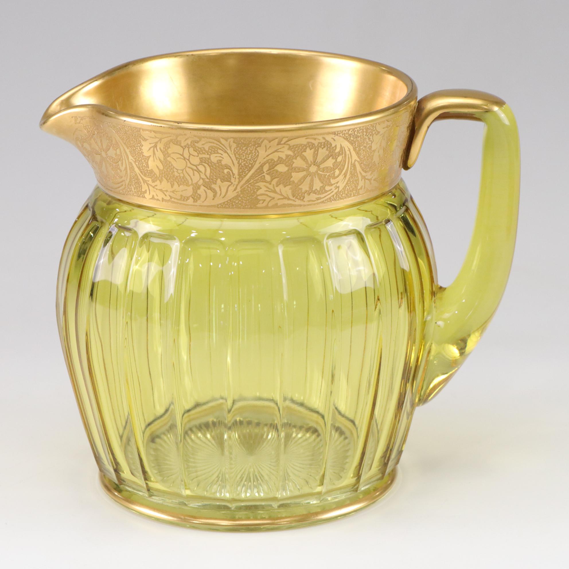 Heisey "Fluted Panel" Marigold Glass Pitcher With Gilded Rim | EBTH