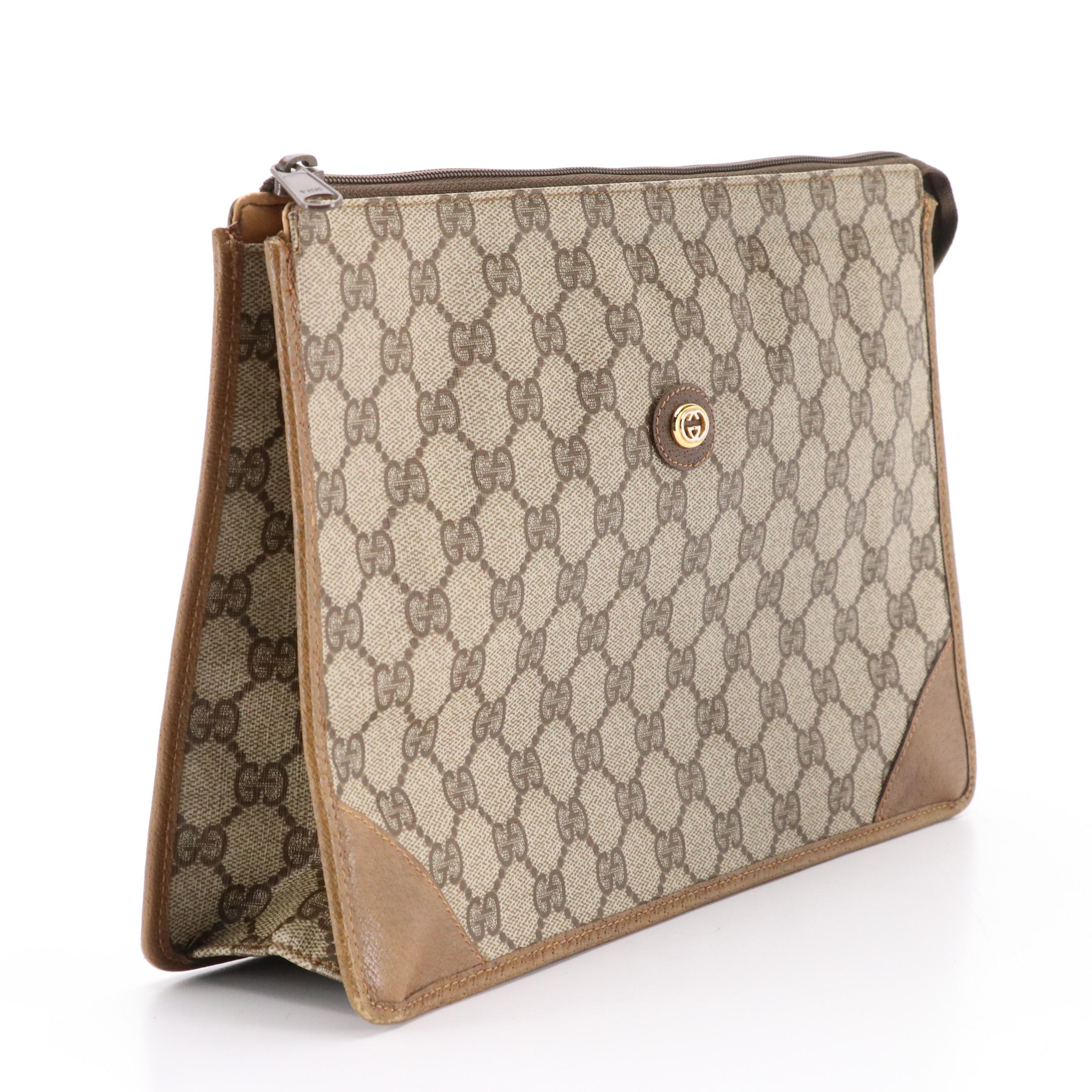 Gucci Accessory Collection Zip Clutch in GG Supreme Canvas and Brown ...