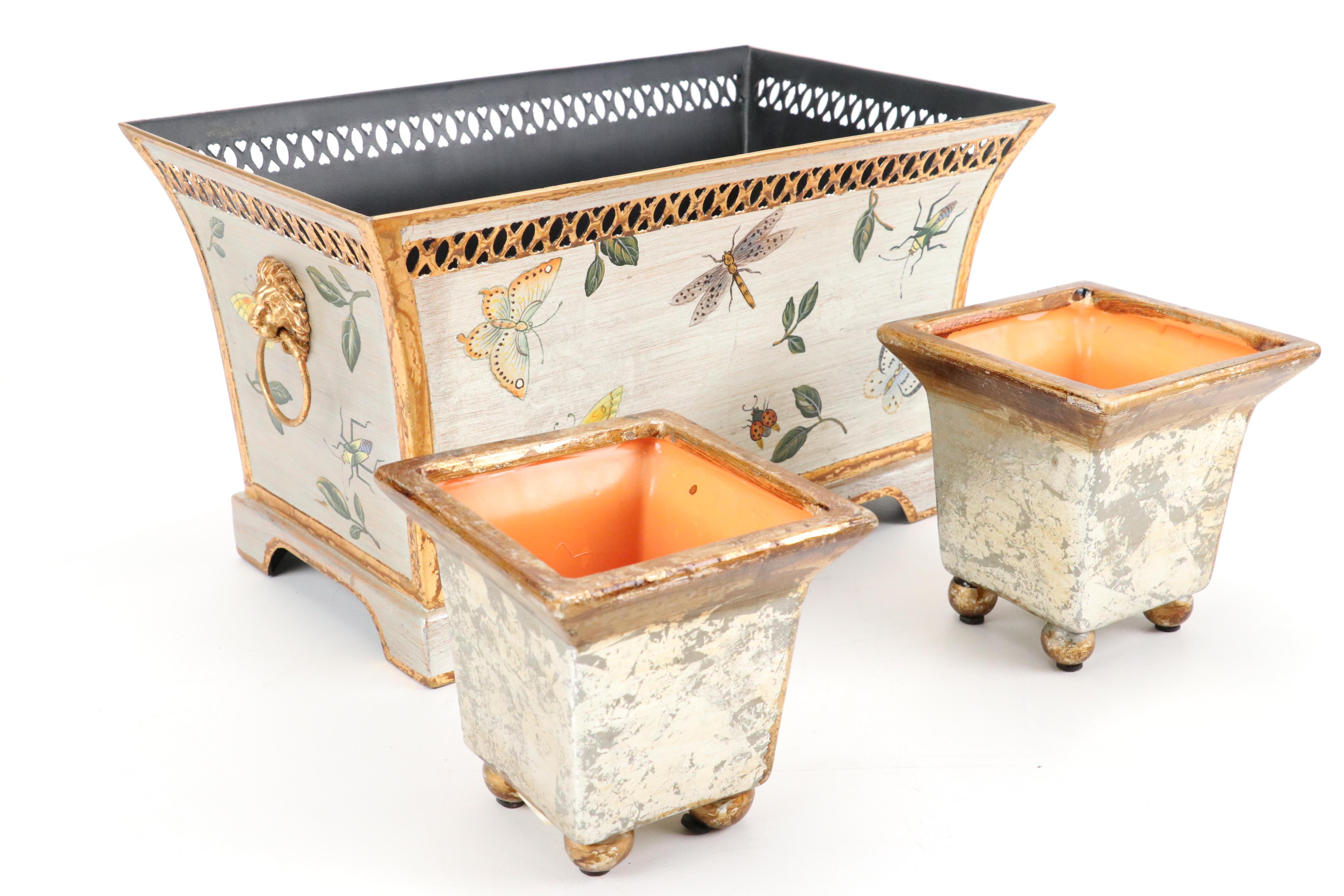 John Richard Paisley Urn Table Lamp with Toleware Insect Planter and ...