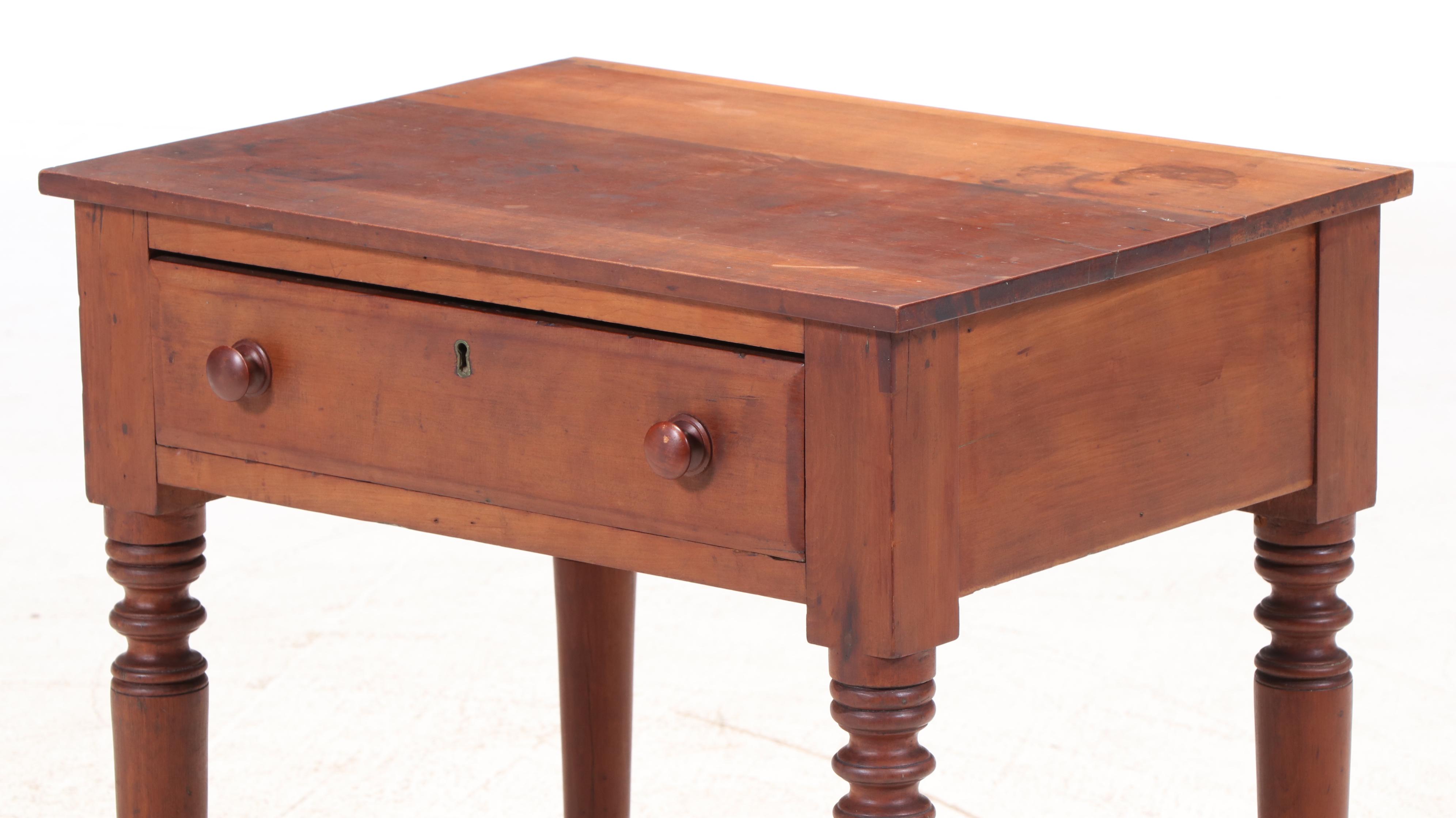 American Primitive Cherrywood Work Table, 19th Century | EBTH