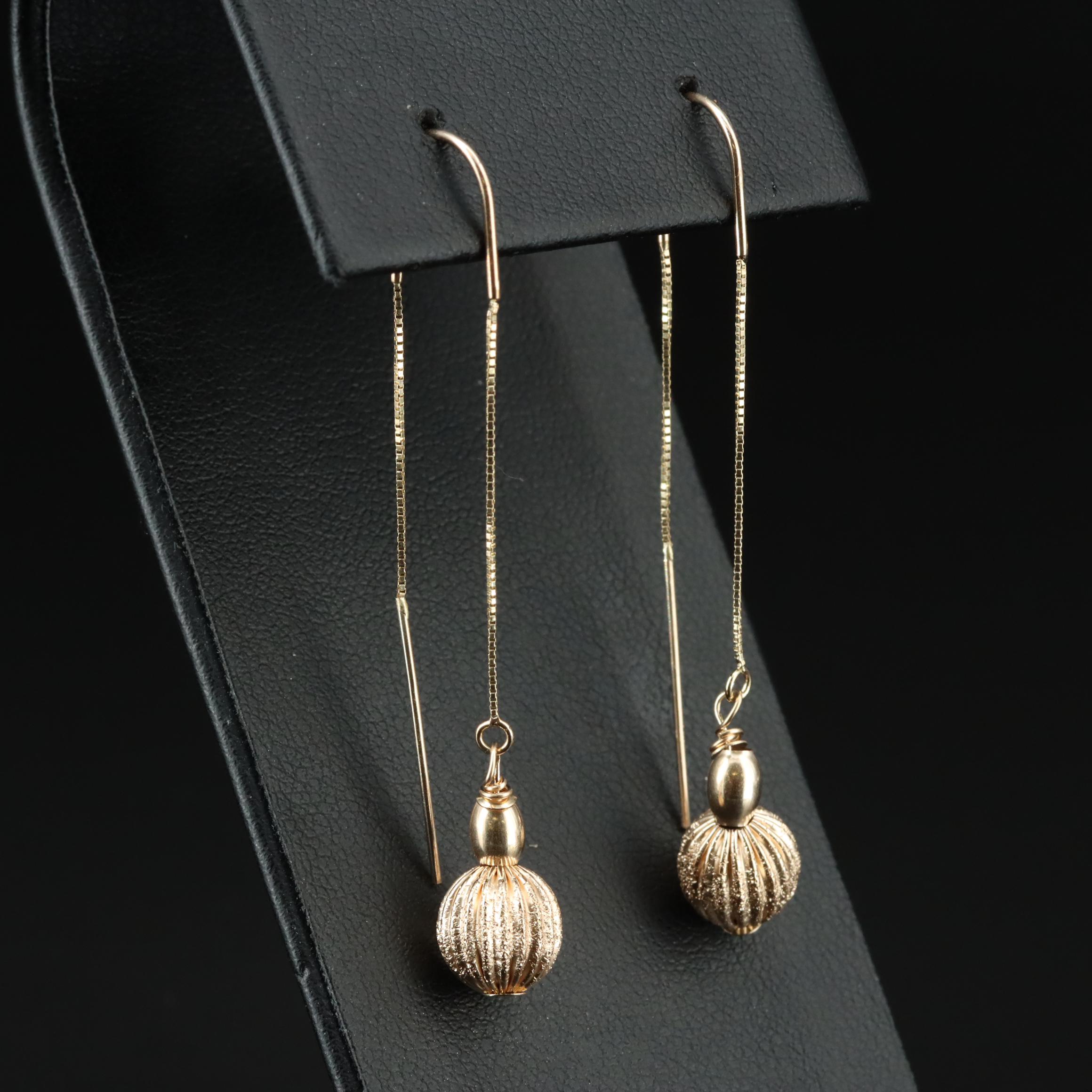 14K and 10K Fluted Ball Threader Earrings | Everything But The House