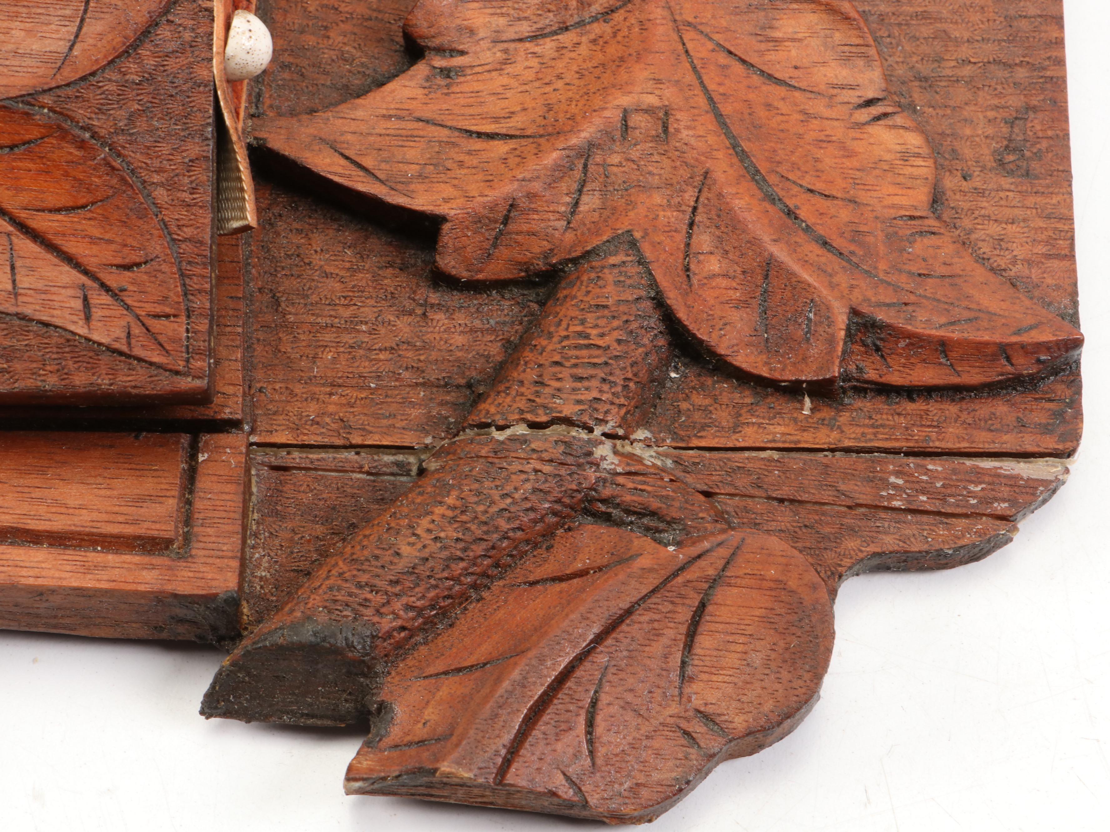 Victorian Carved Wood and Leather Wall Mounted Document Holder ...