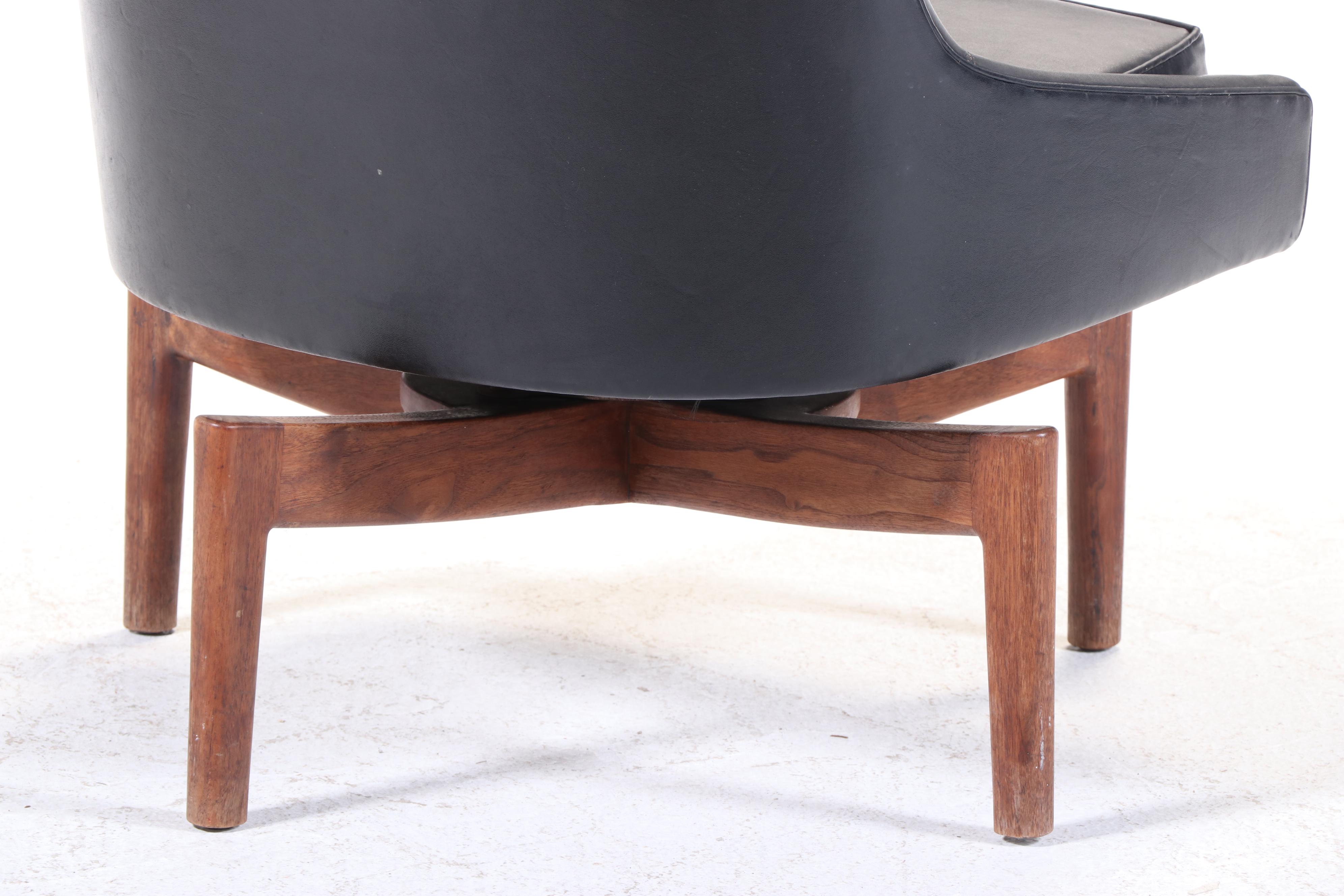 Danish Modern Jen Risom Mahogany Spider Stretcher and Black Leather ...
