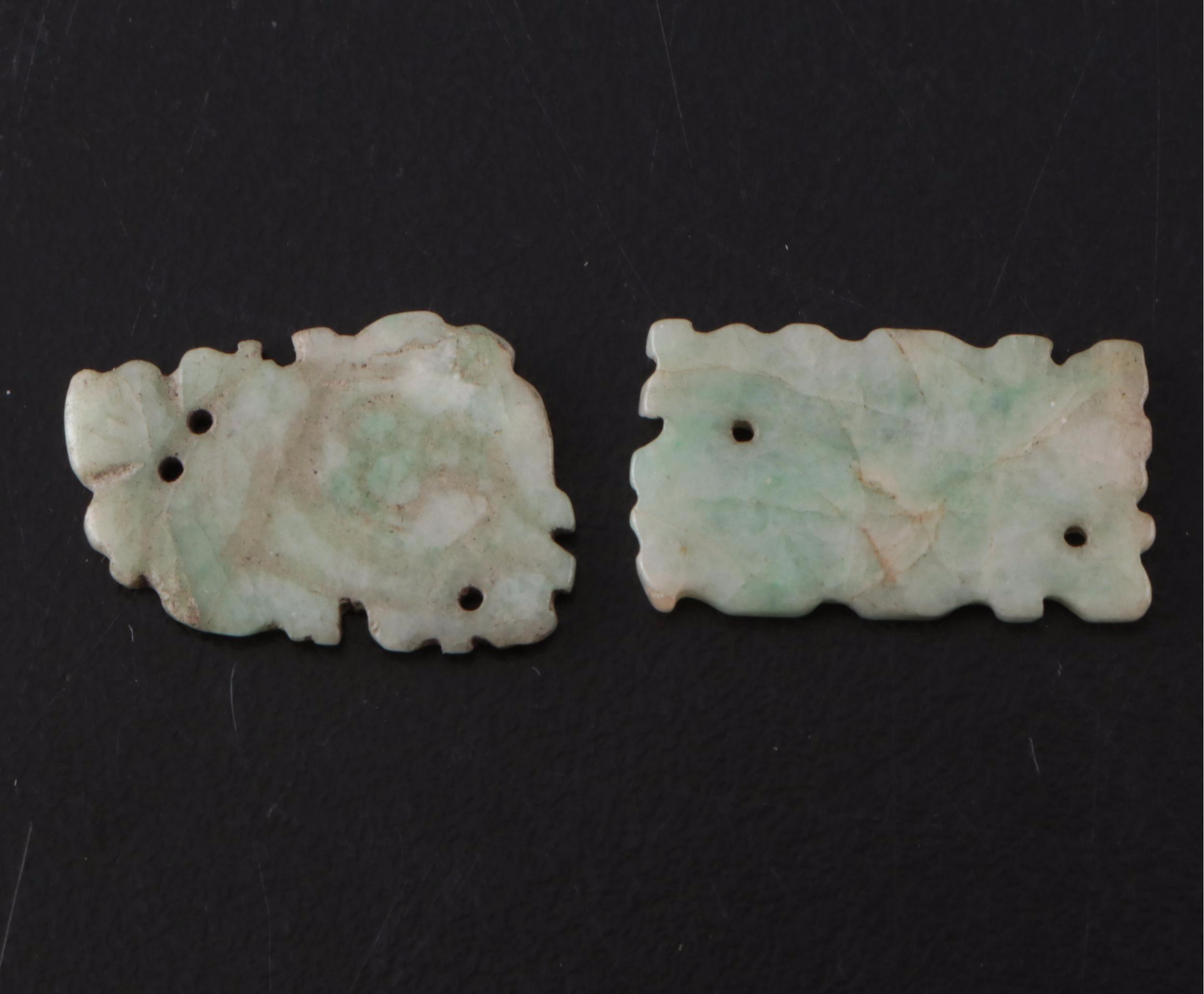 Carved Jadeite, Serpentine Objects with 800 Silver Plaques, Aventurine ...