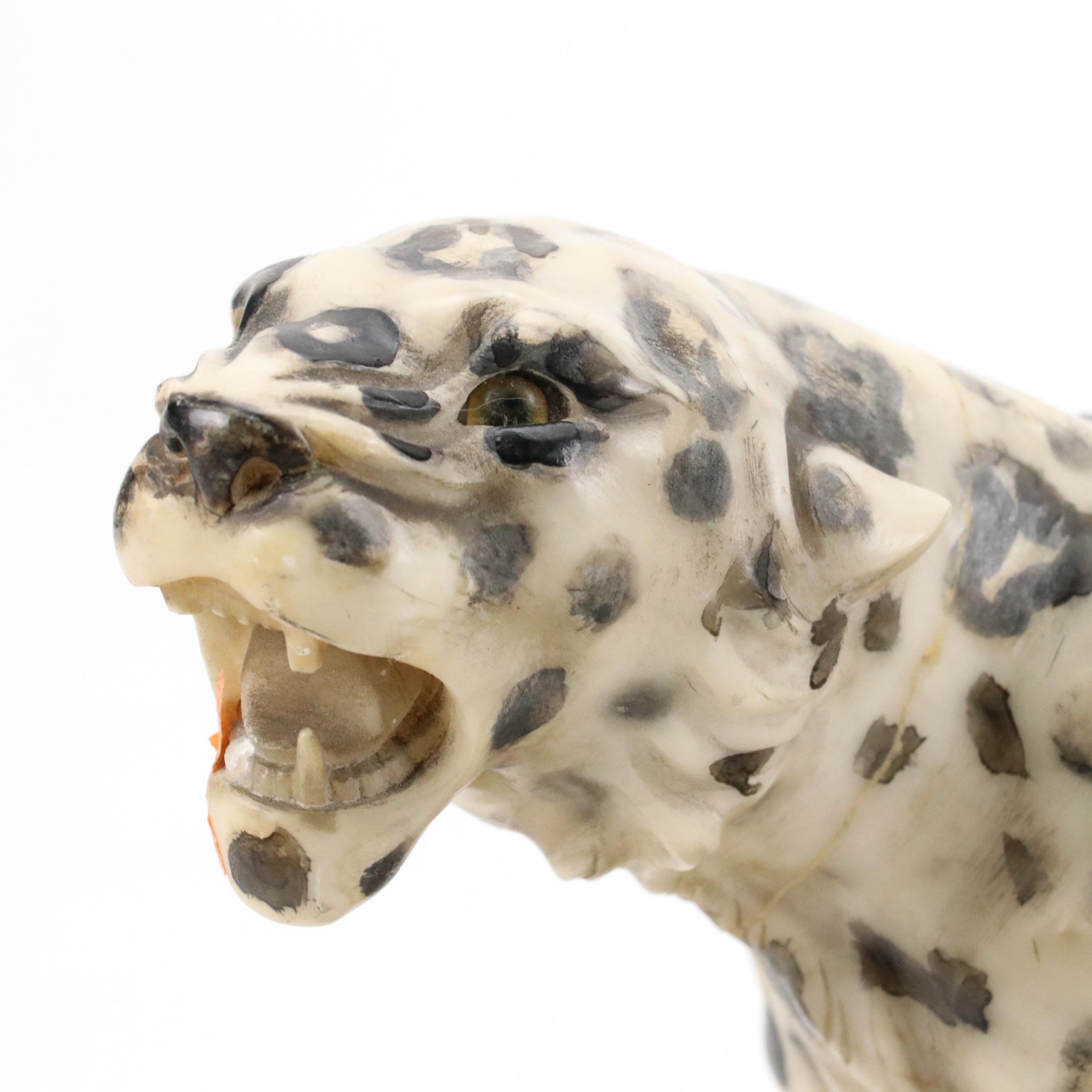 Hand-Carved and Dyed Alabaster Big Cat Sculpture | Everything But The House