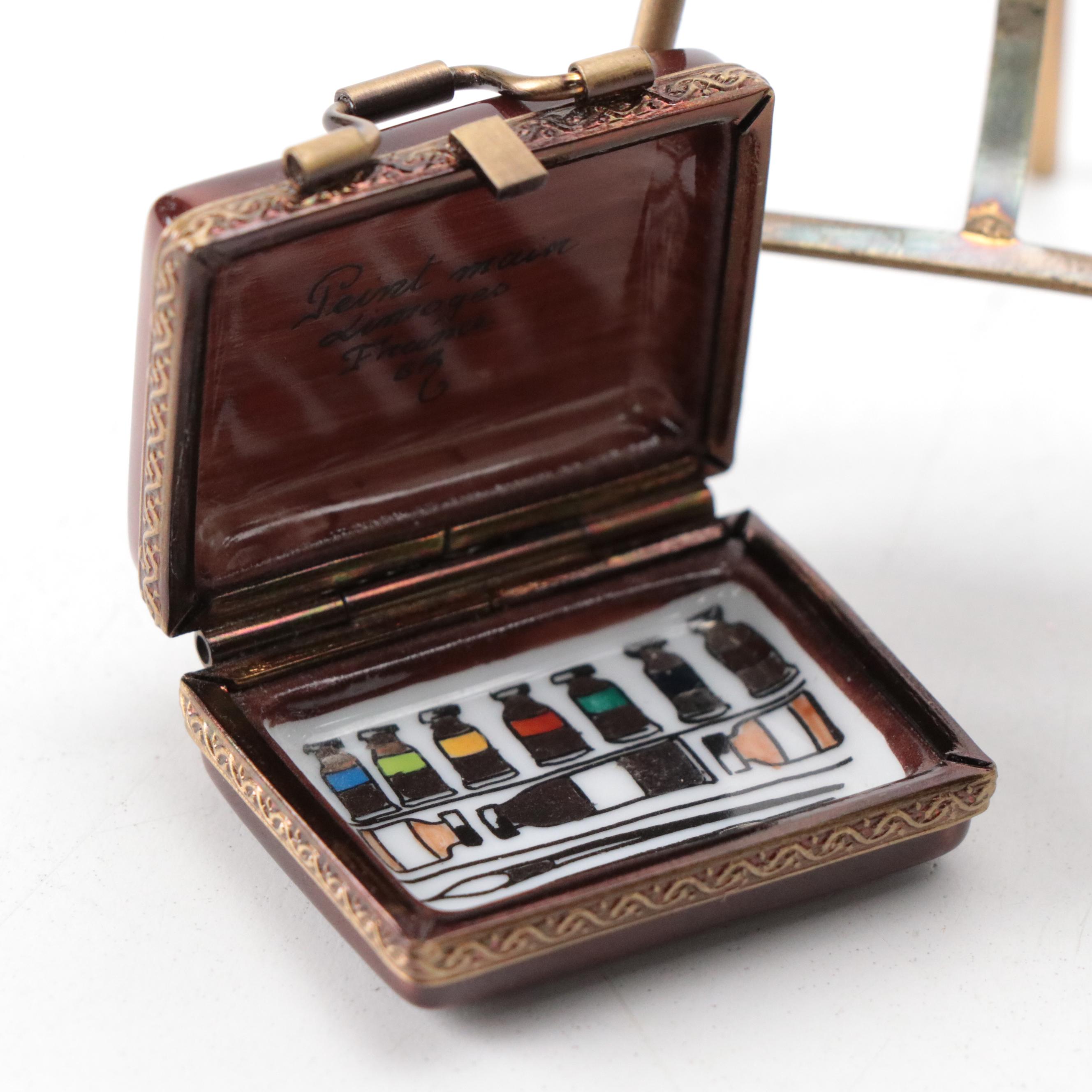 Gerard Ribierre Claude Monet Miniature Painting on Easel and Limoges ...