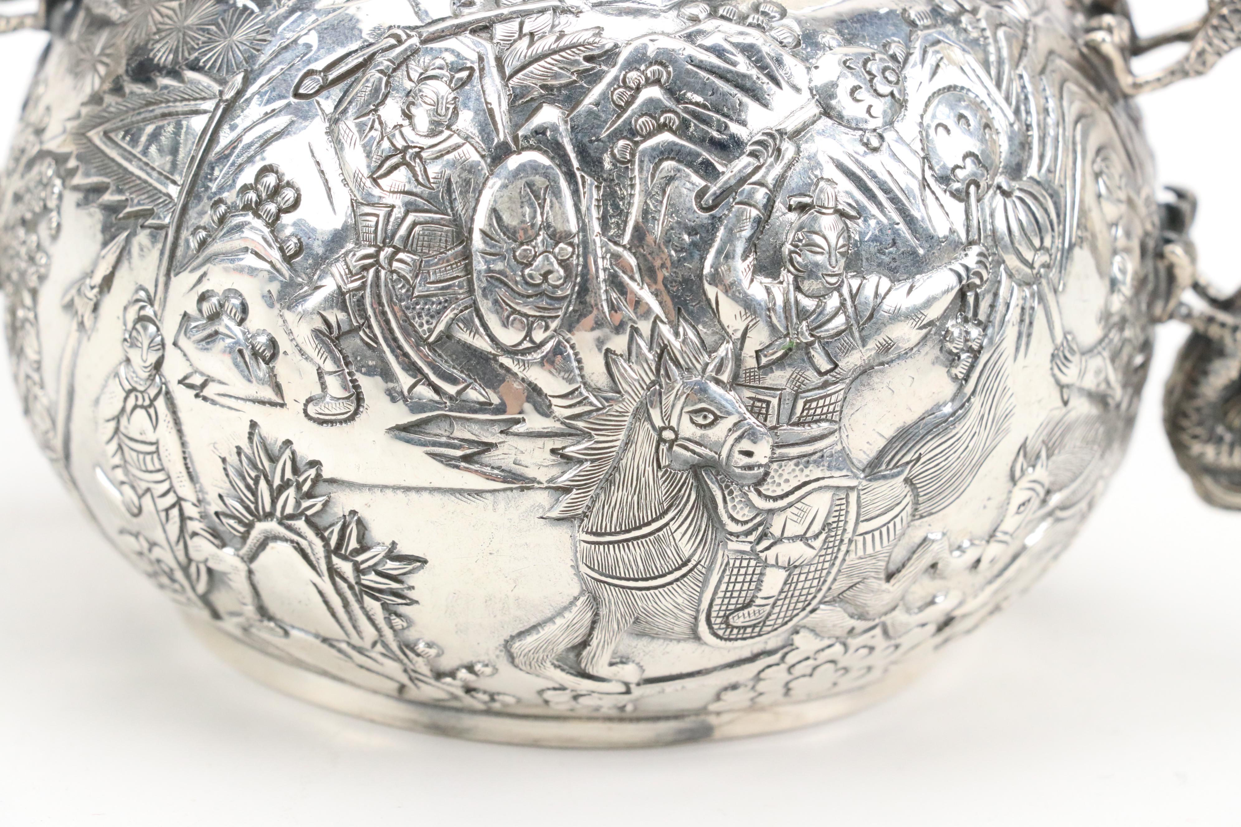 Chinese Export Fine Silver Sugar Bowl with Sterling Three-Toed Dragon ...