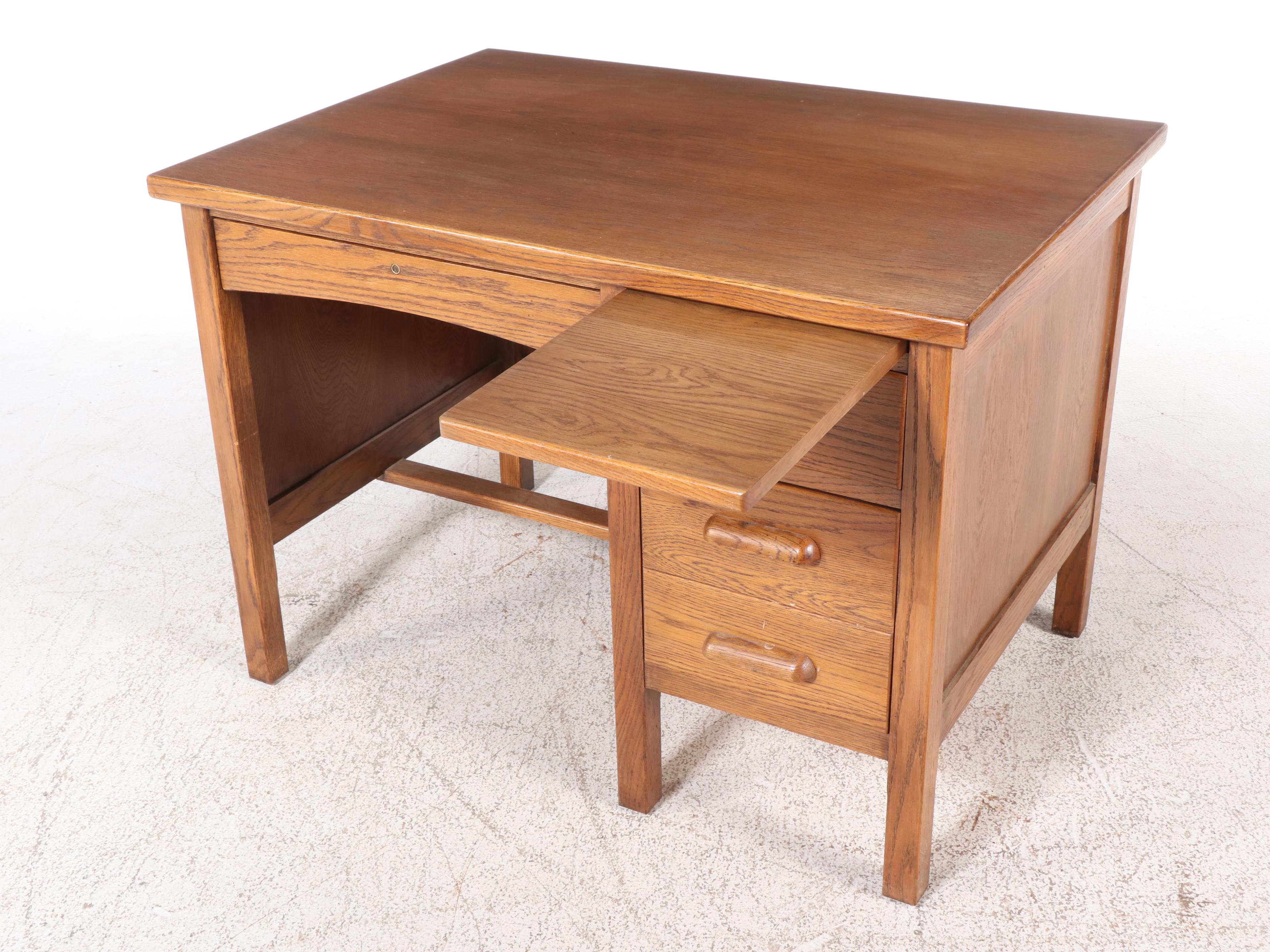 Mid Century Modern Style Oak Student's Desk with Eastlake Cane-Bottom ...