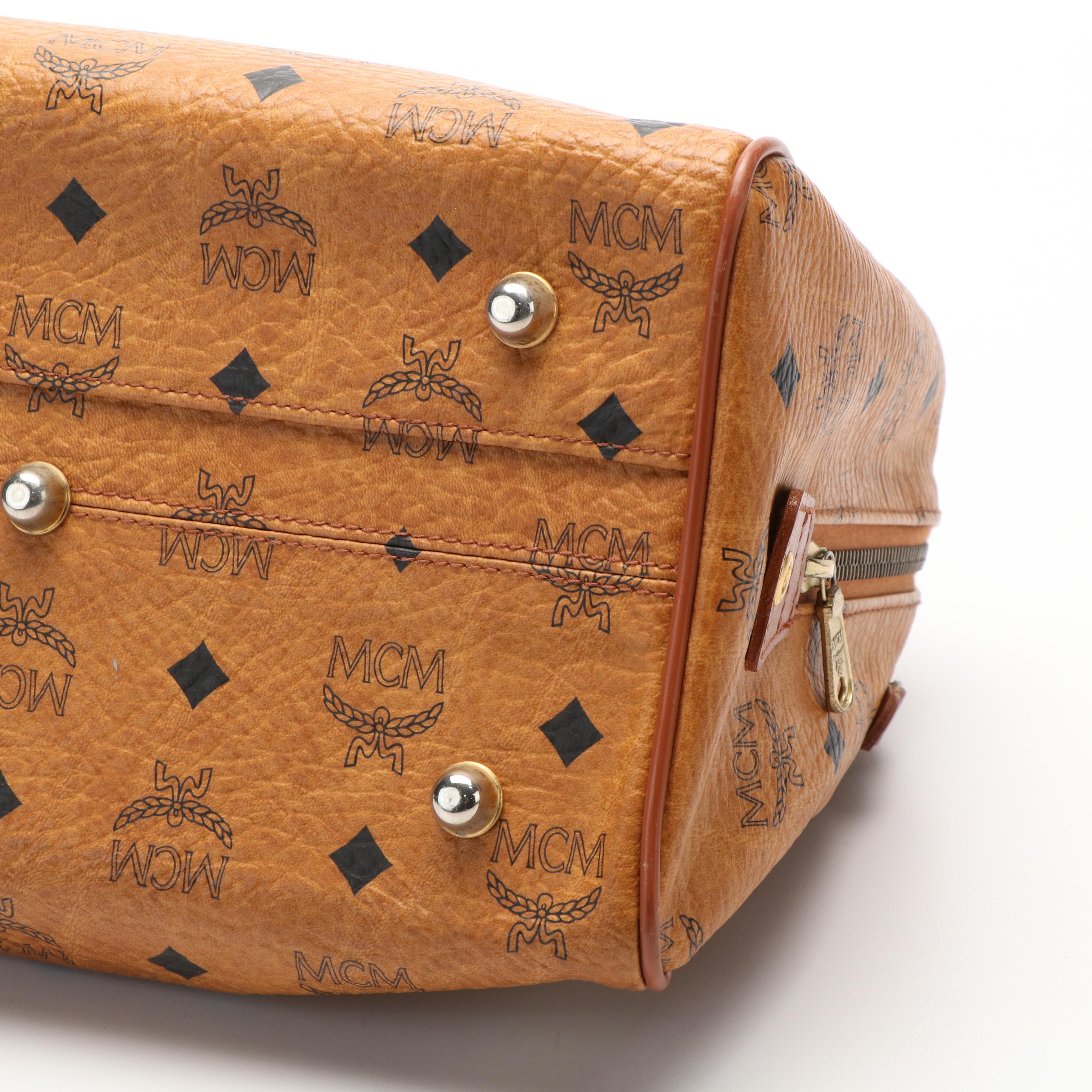 MCM Boston Bag in Cognac Visetos Coated Canvas and Leather | Everything ...