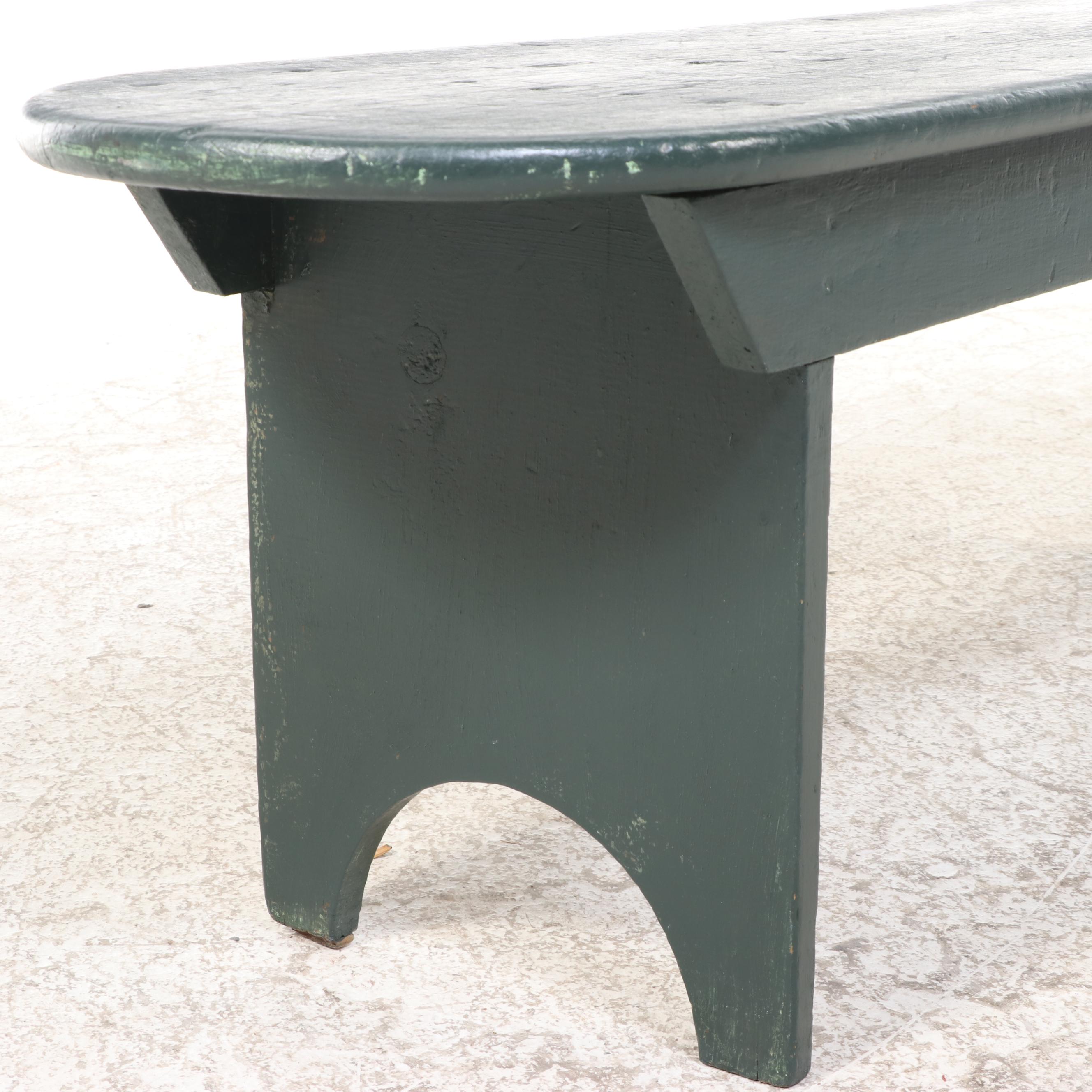 American Primitive Style Green Wooden Bench | EBTH