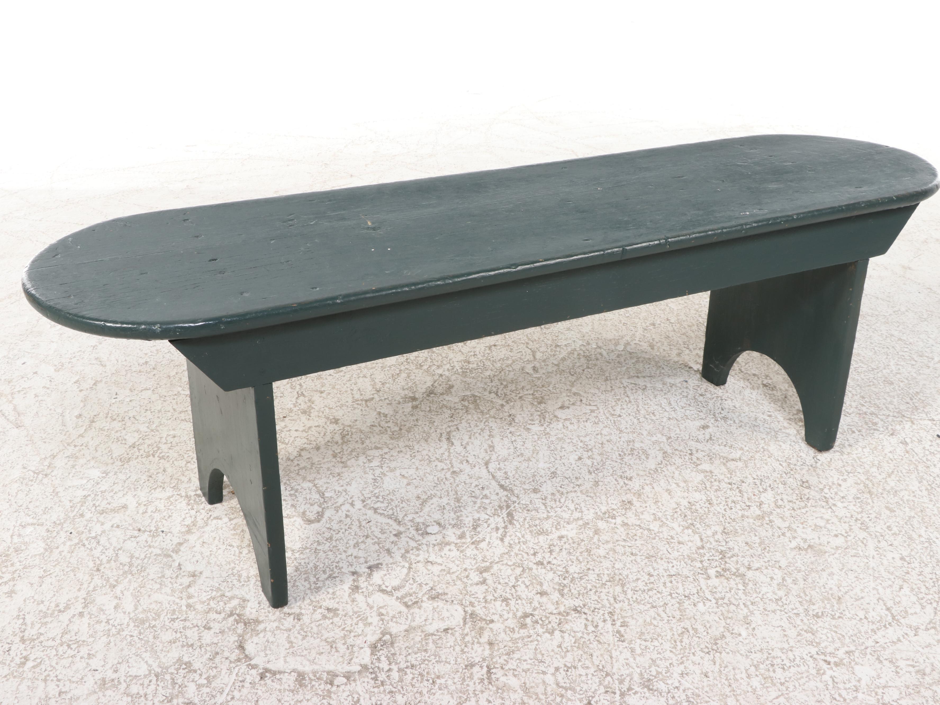 American Primitive Style Green Wooden Bench | EBTH
