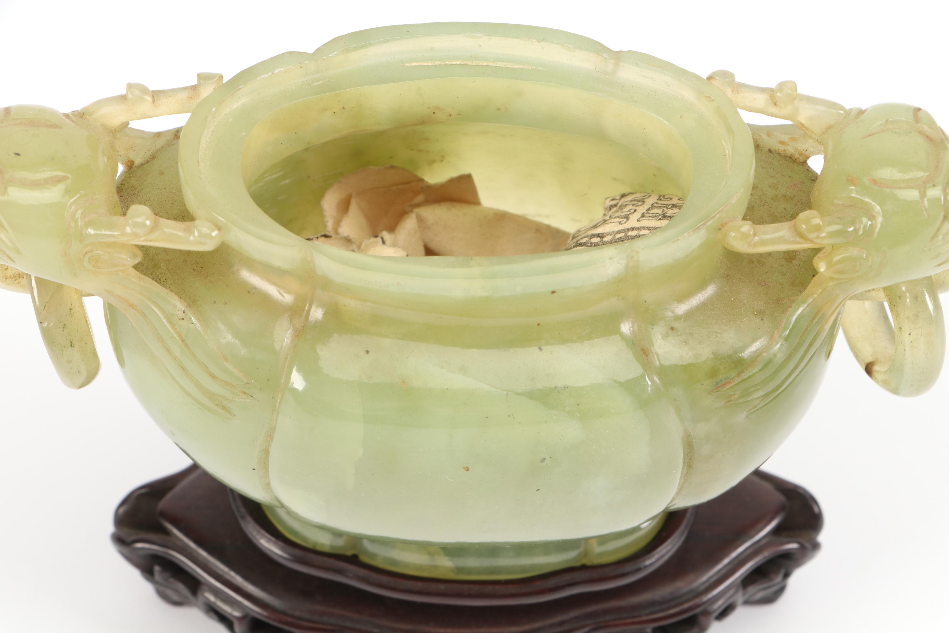 Chinese Hand-Carved Serpentine Dragon Handle Censer, Ornate Rosewood ...