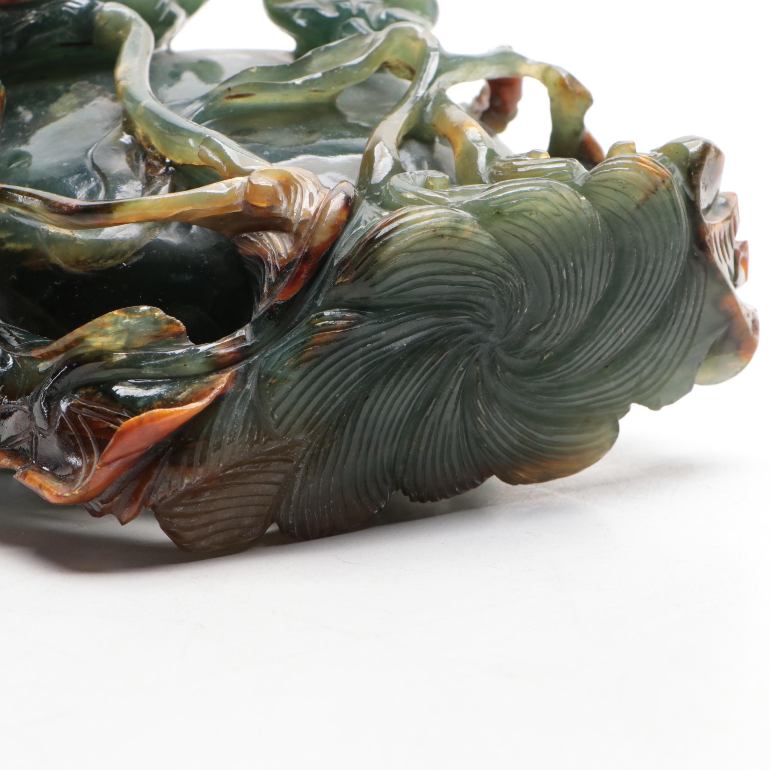 Carved Serpentine Lidded Urn with Lotus Seed Pod Motif | EBTH