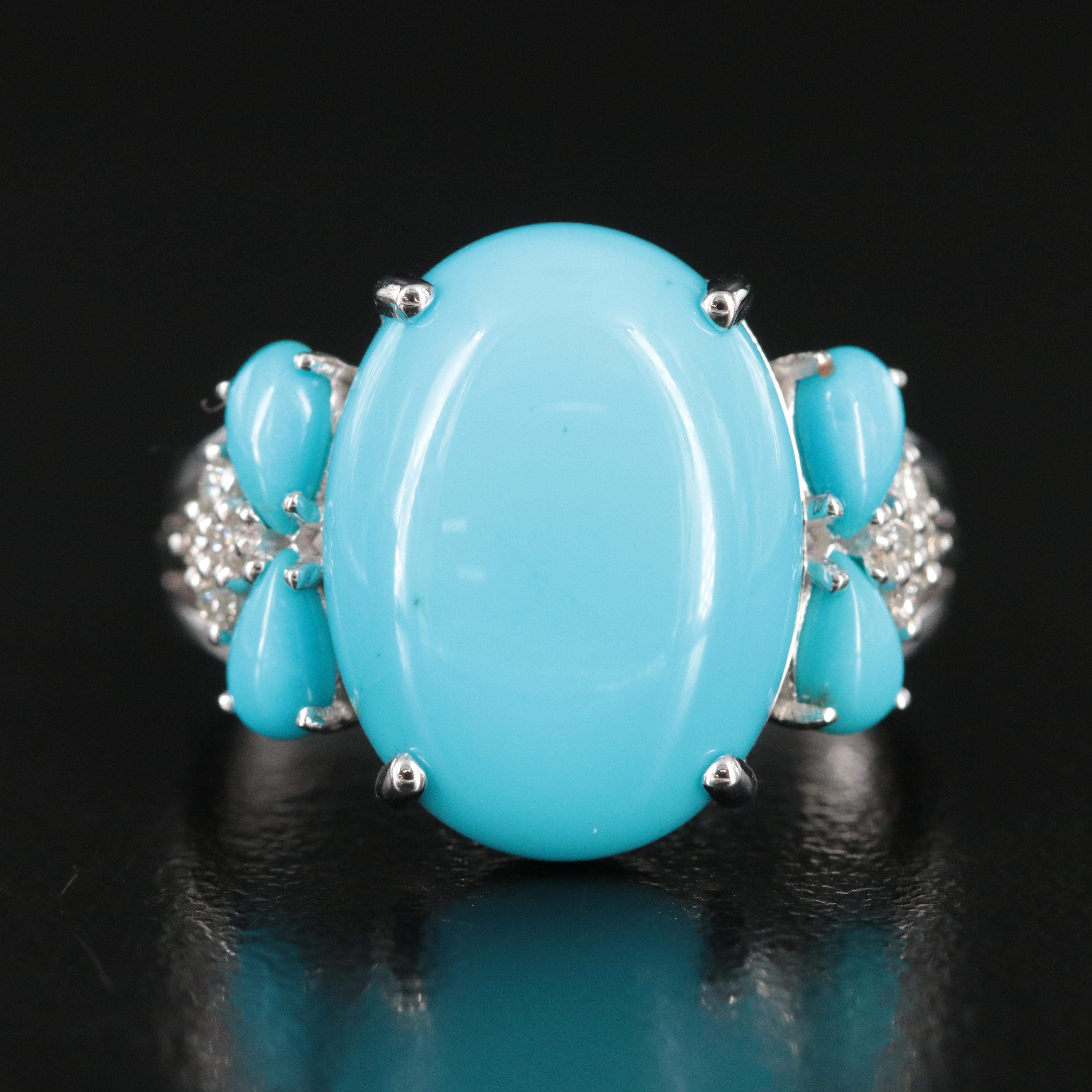 Oscar Friedman 14K Turquoise and Diamond Ring | EBTH