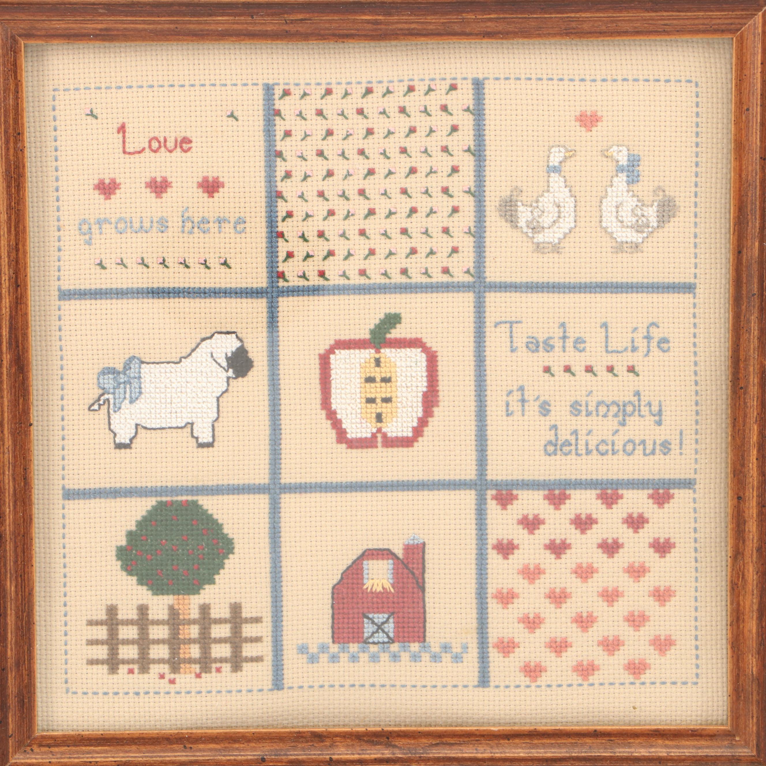 Three Wood-Framed Needlepoint Samplers, Late 20th Century | Everything ...