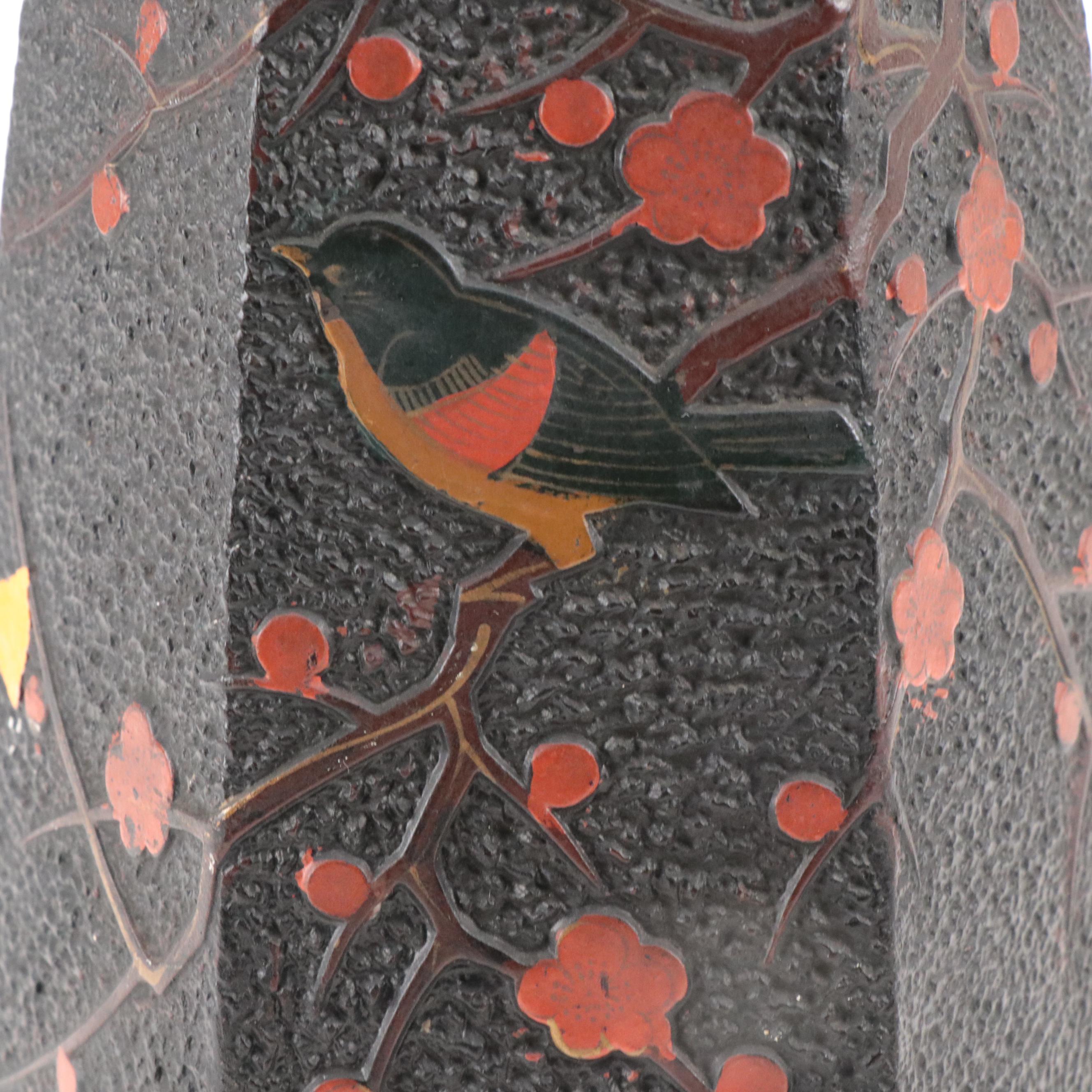 Japanese Tokanabe Ware Ceramic Vase with Chinese Resin Guardian Lion ...