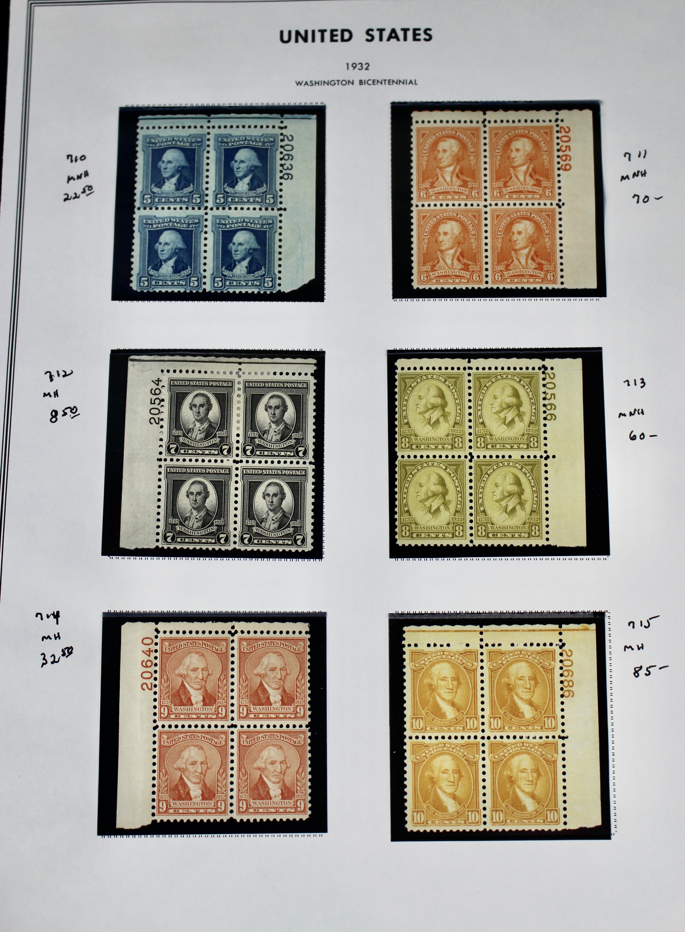 1932 Washington Bicentennial Postage Stamp Plate Block Set | Everything ...