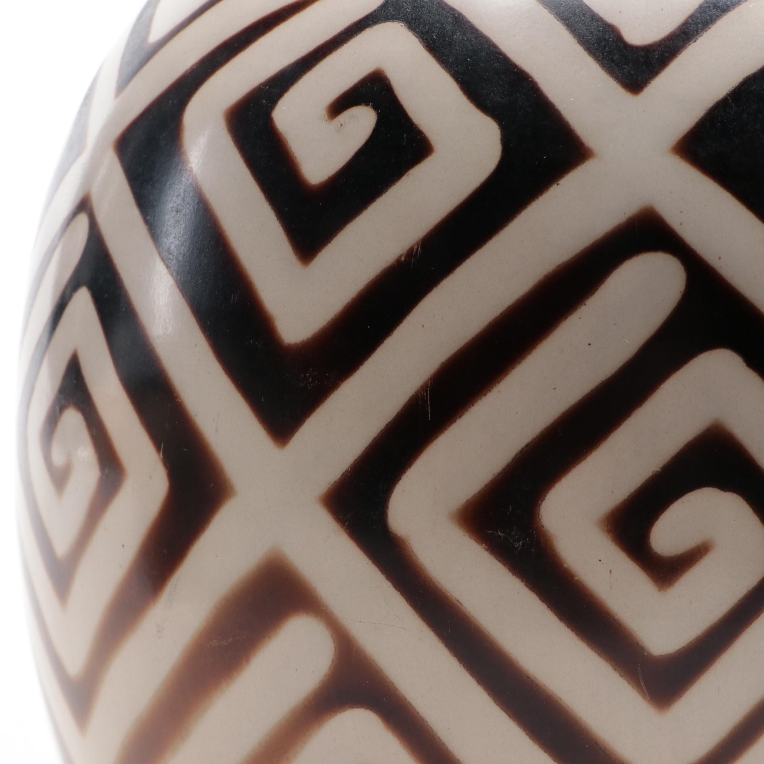 Peruvian Cream and Chocolate Geometric Pattern Vases | Everything But ...