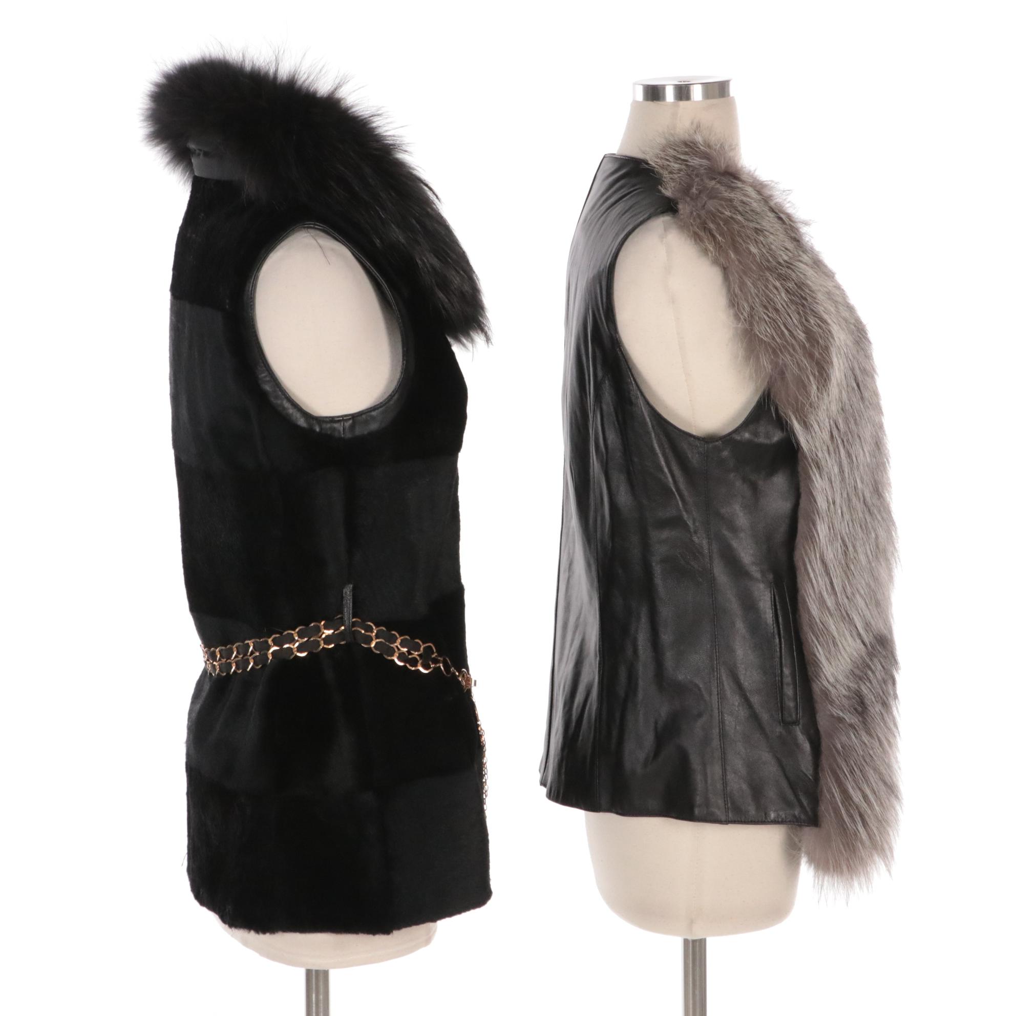 Leather/Silver Fox Fur and Sheared Rabbit/Murmasky Fur Vests by Diana ...