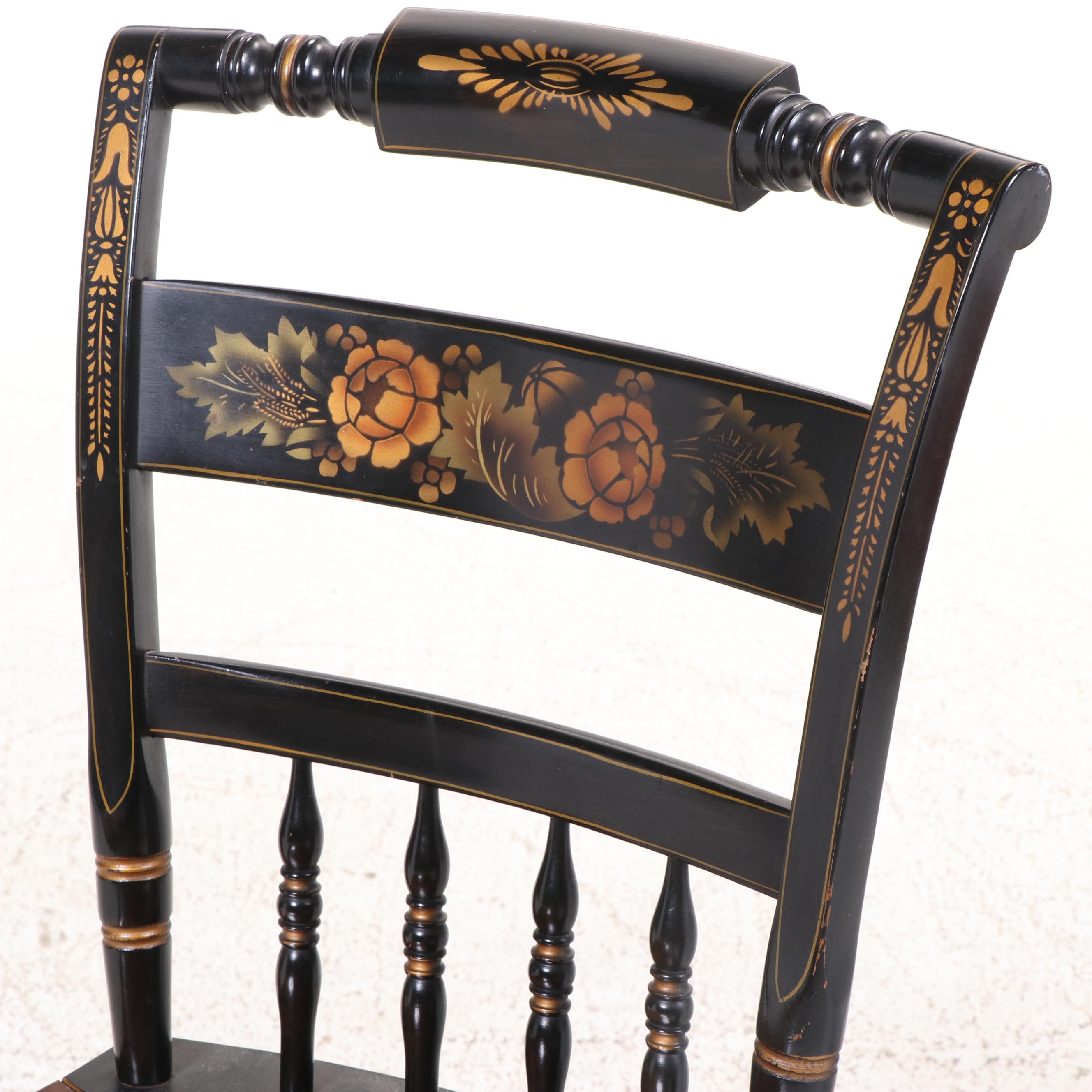 Pair of L. Hitchcock Maple, Ebonized, and Gilt-Stenciled "Fancy" Side ...