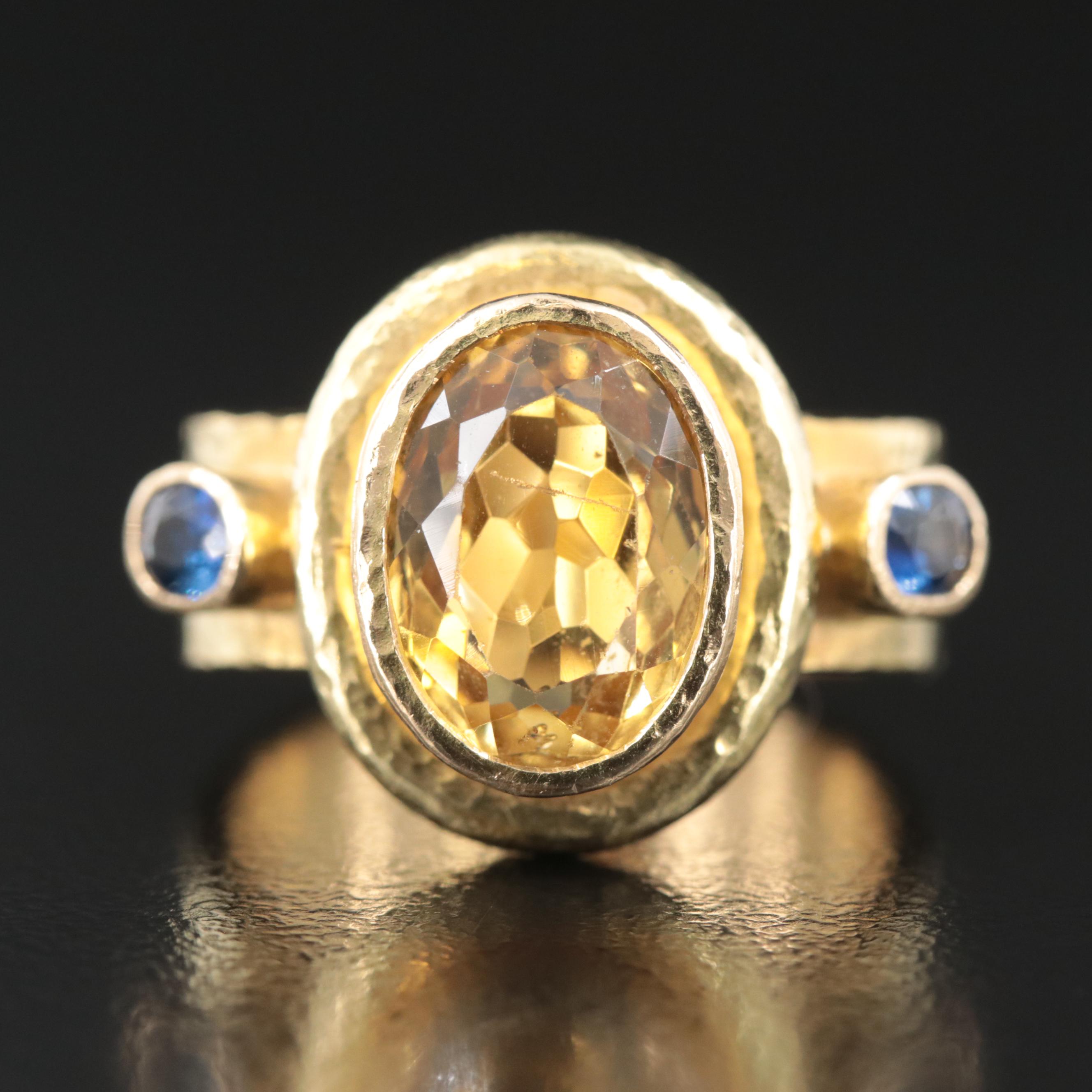 Elizabeth Locke 18K Citrine and Sapphire Ring | EBTH