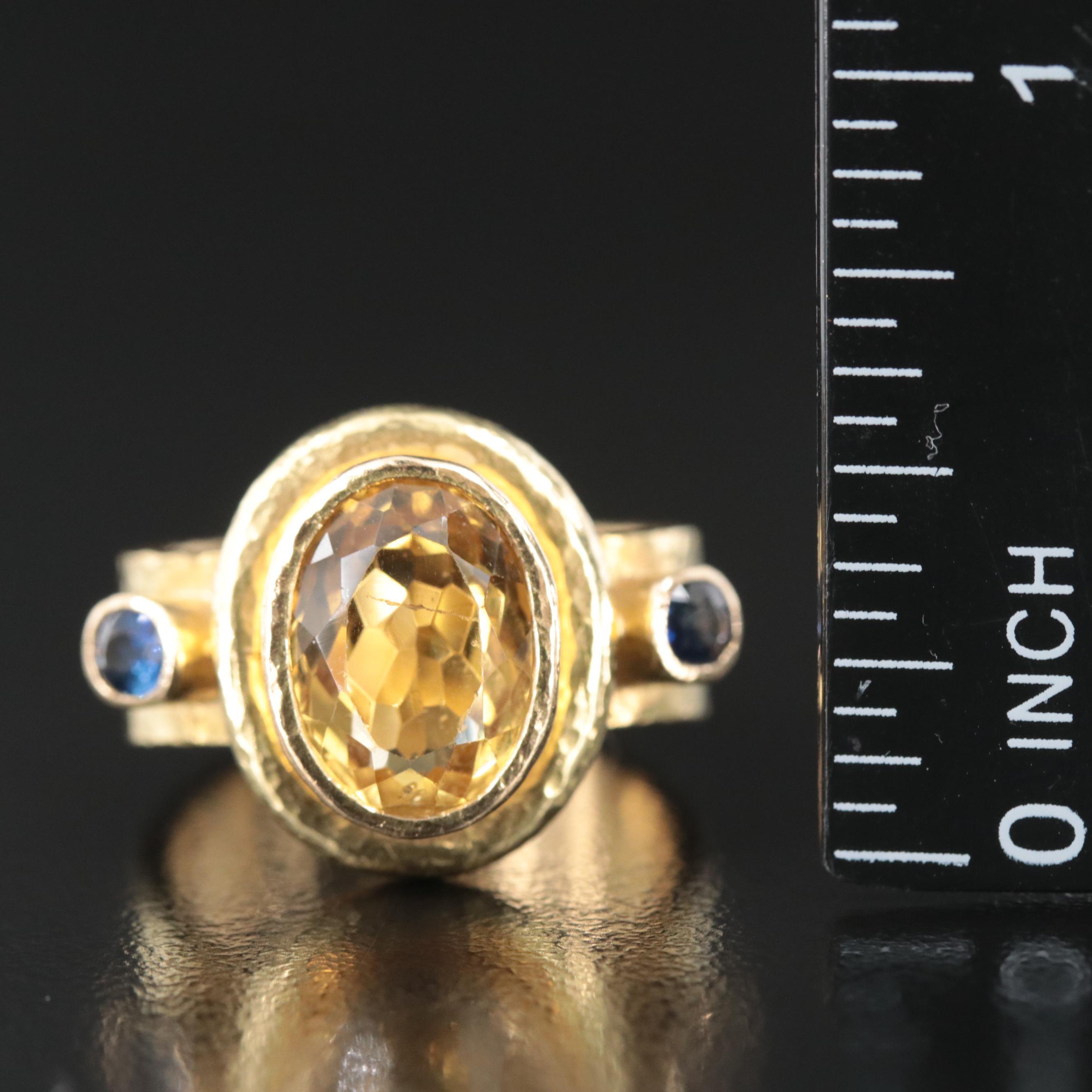 Elizabeth Locke 18K Citrine and Sapphire Ring | EBTH